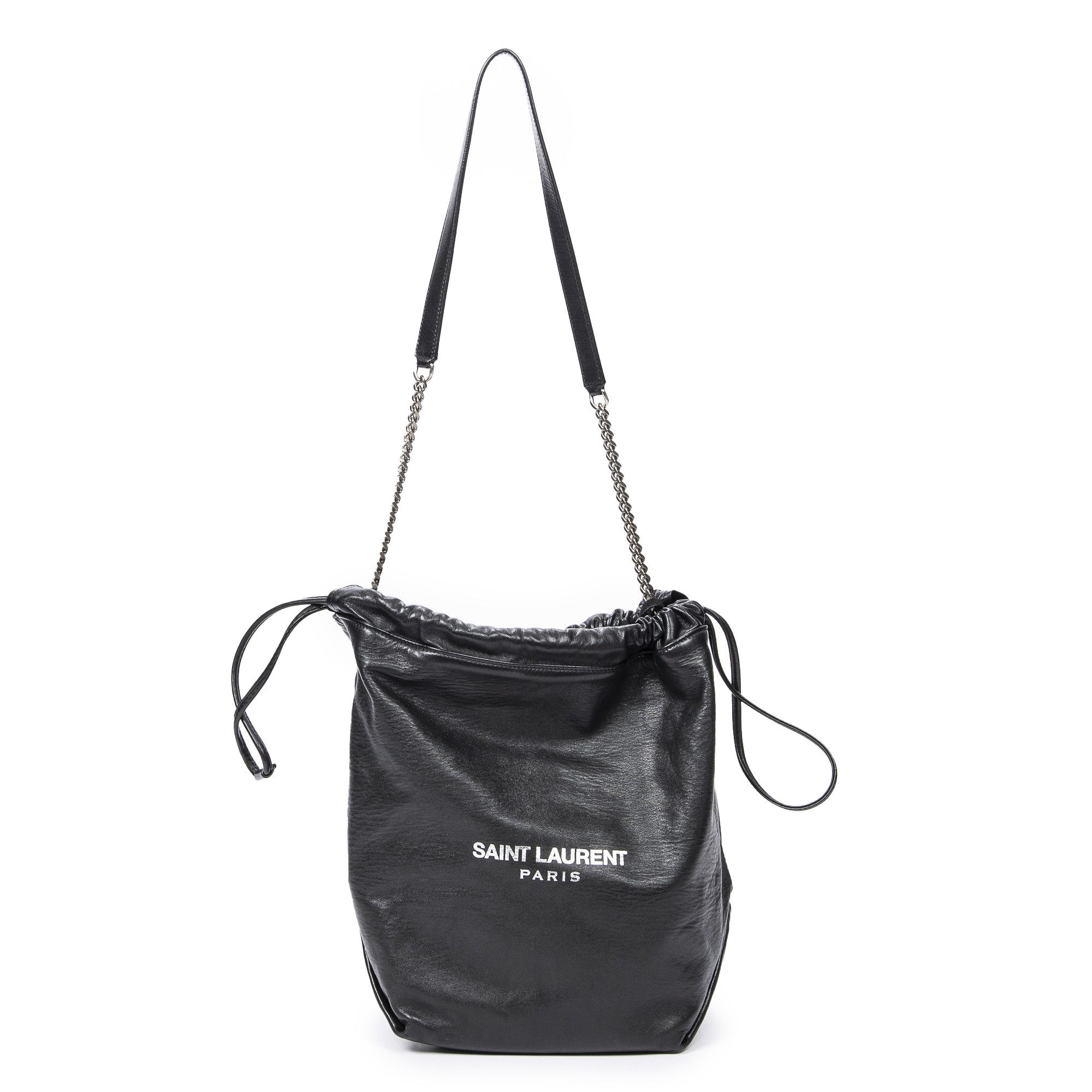 Yves Saint Laurent Small Teddy Drawstring Bucket Bag in Black Calfskin ...