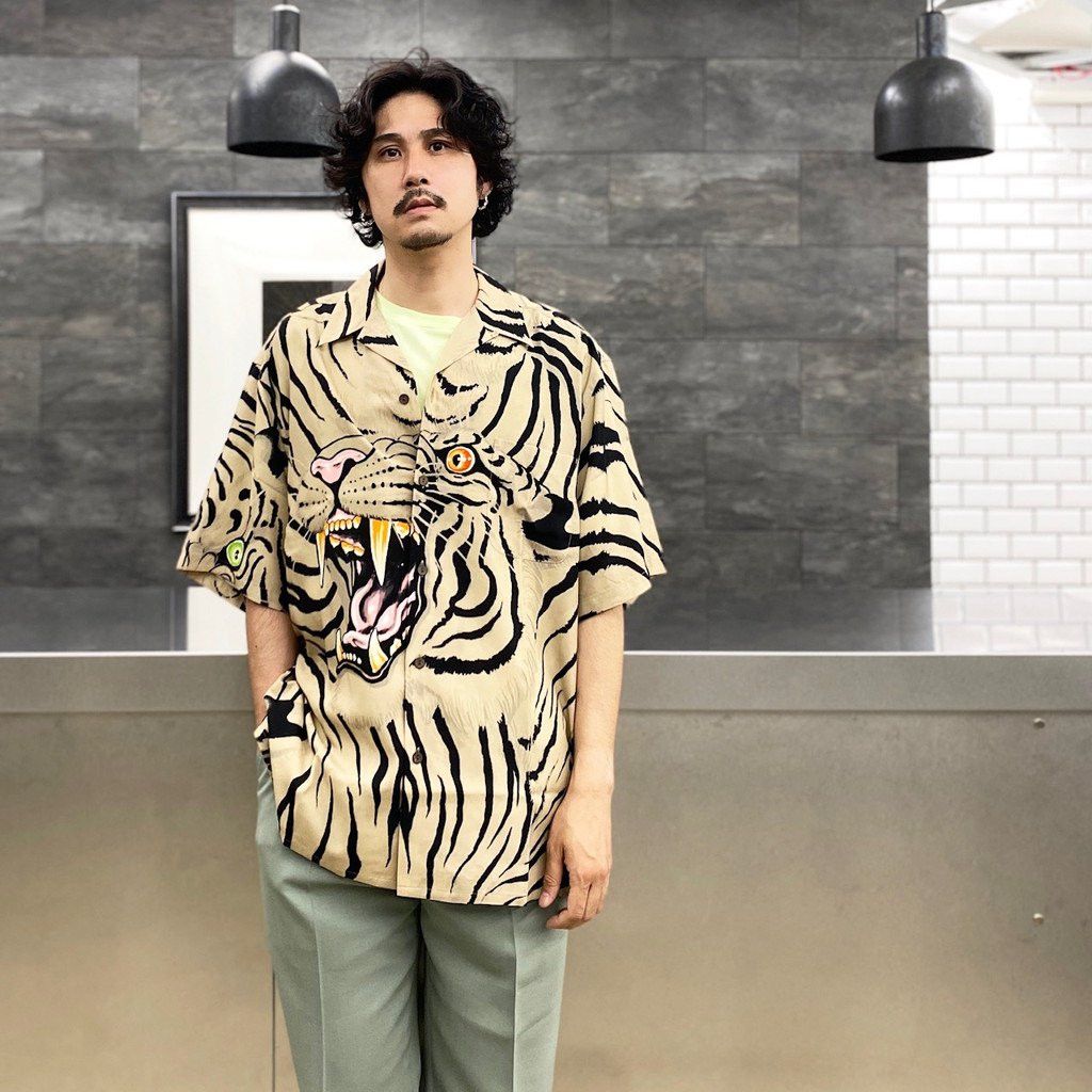 Wacko Maria wacko maria japan style white big tiger head hawaiian shirt ...