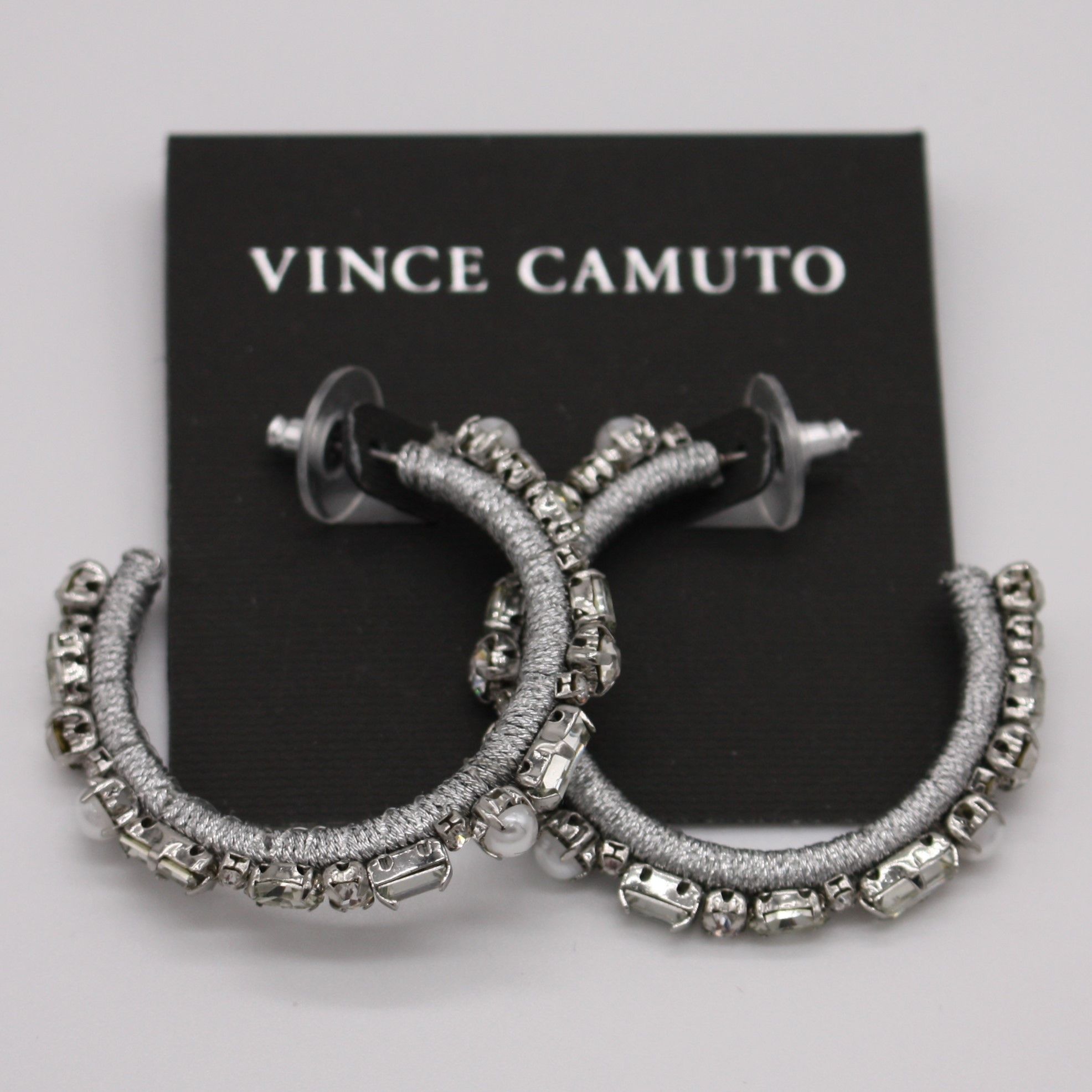 Vince Camuto Vince Camuto Silver Colored Pearl and Gem Hoop Earrings ...