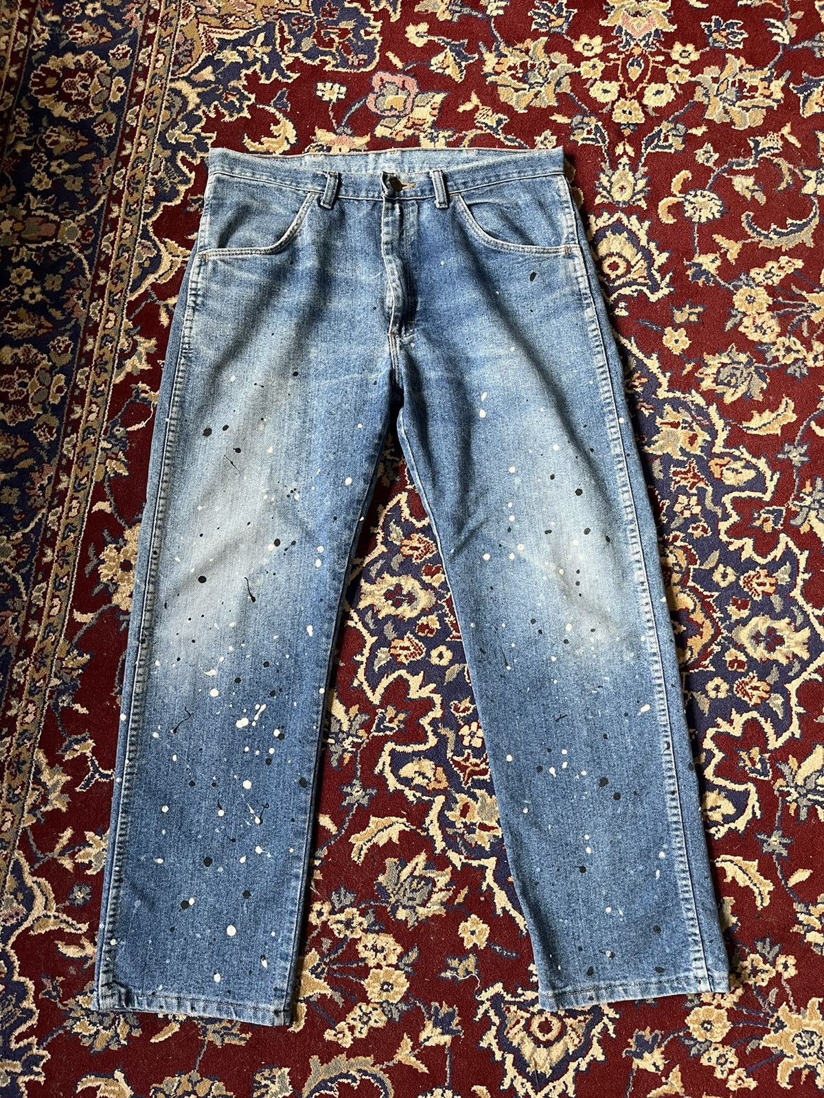 Custom Vintage 90s paint splatter light wash denim jeans | Grailed