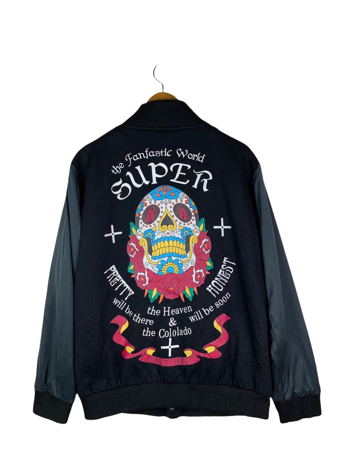 Japanese Brand × Vintage Black Famed The Fantastic World Super Varsity ...
