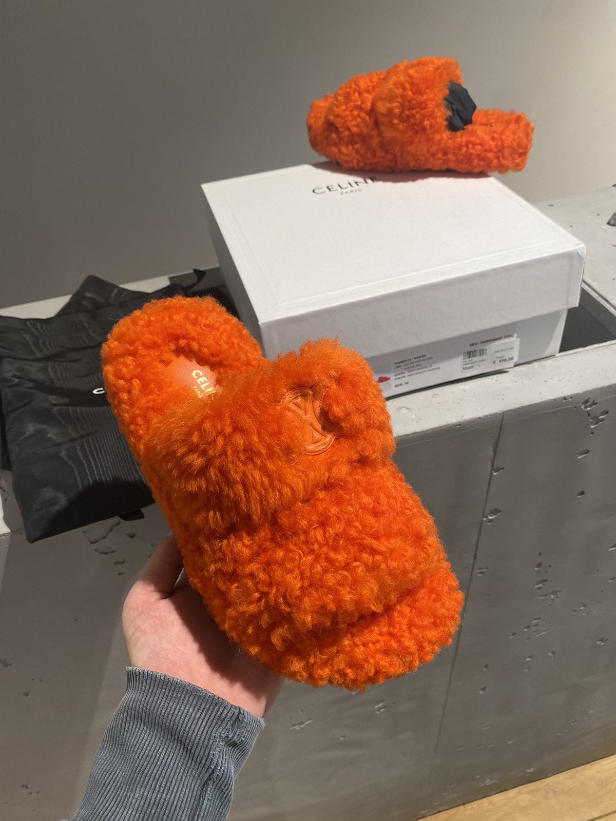 Celine Celine Fur Slides Triomphe | Grailed