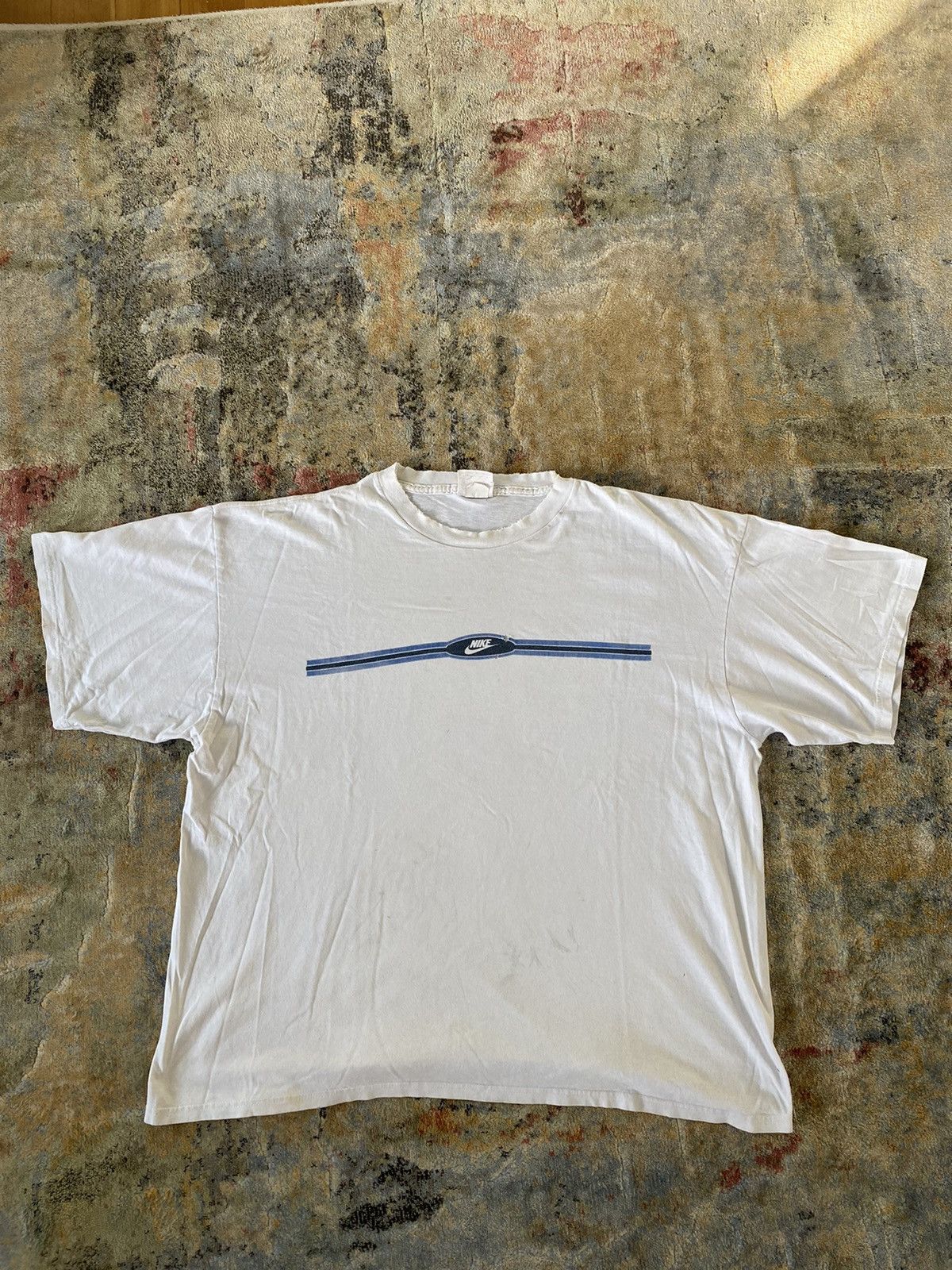 Nike Vintage 90s Distressed Nike Logo Graphic White Tee Shirt | Grailed