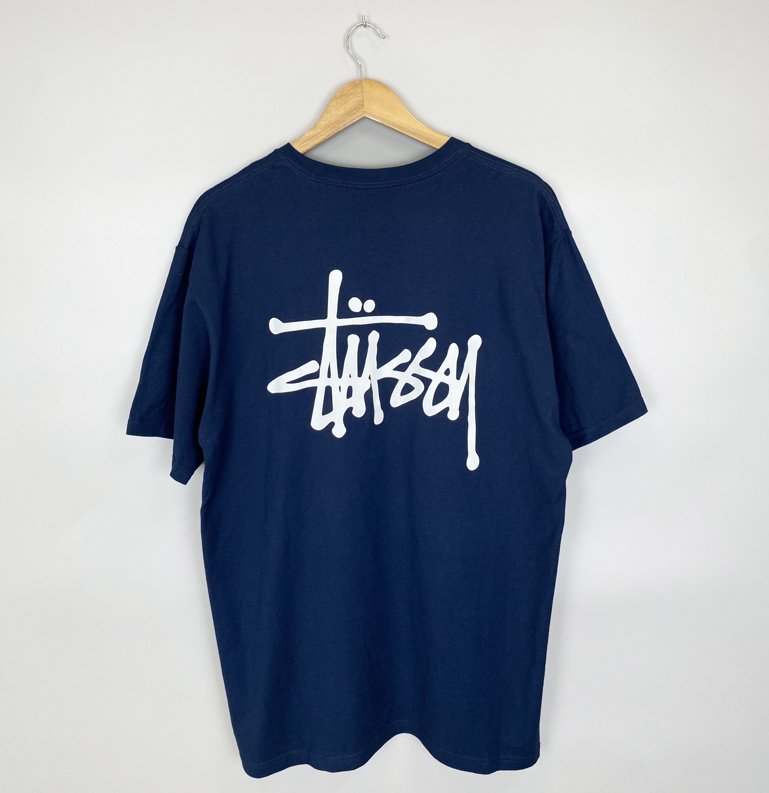 Stussy Vintage STUSSY Big Logo Navy Tee Made in Mexico | Grailed