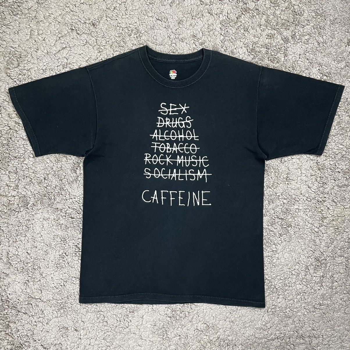 Art × Fruit Of The Loom × Vintage Farley’s Wording Caffeine is Life T ...