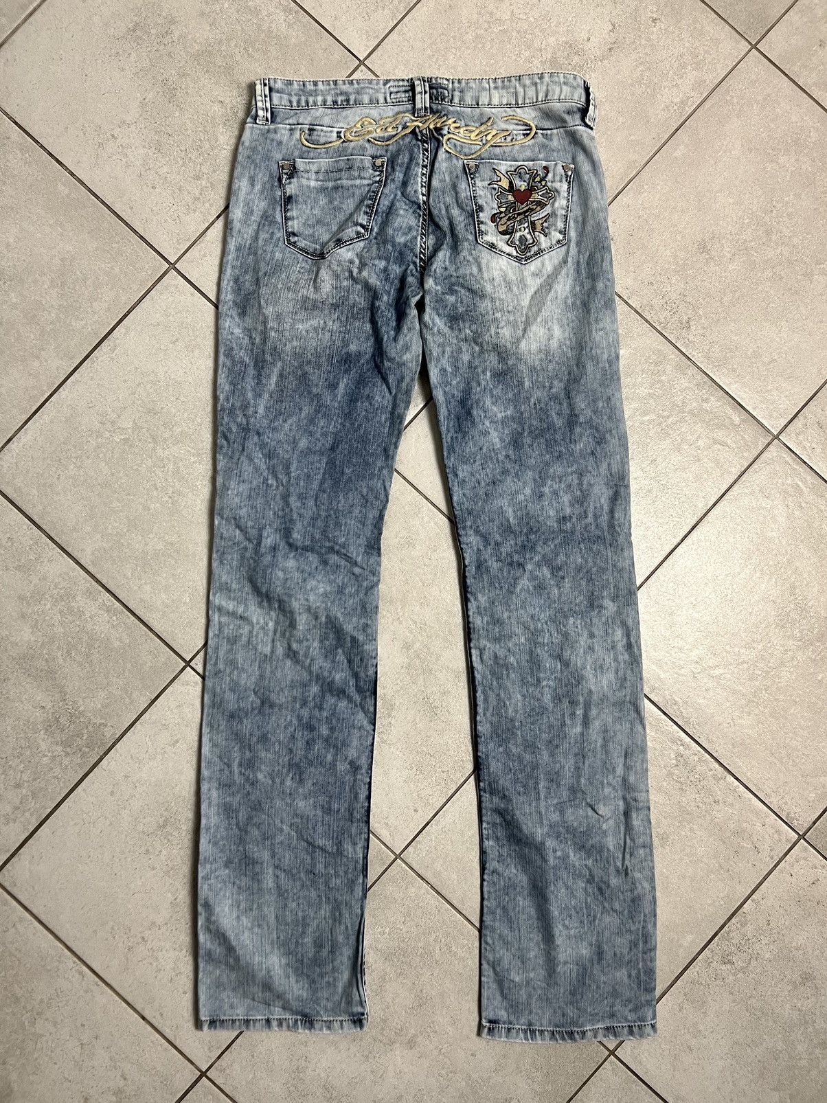 Ed Hardy × Hype × Streetwear Rare Vintage Ed Hardy Spellout Logo Denim ...