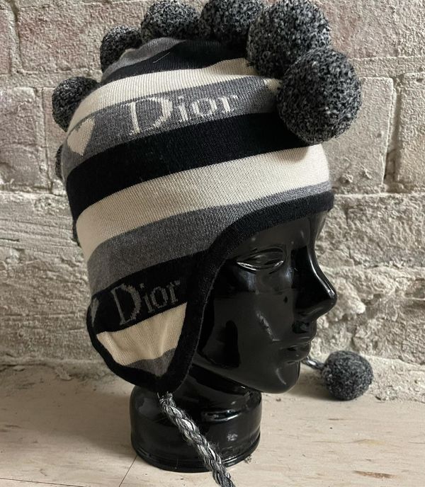 Dior FW02 Dior Galliano Era “🤍Dior” Pom-Pom Mohawk Beanie | Grailed