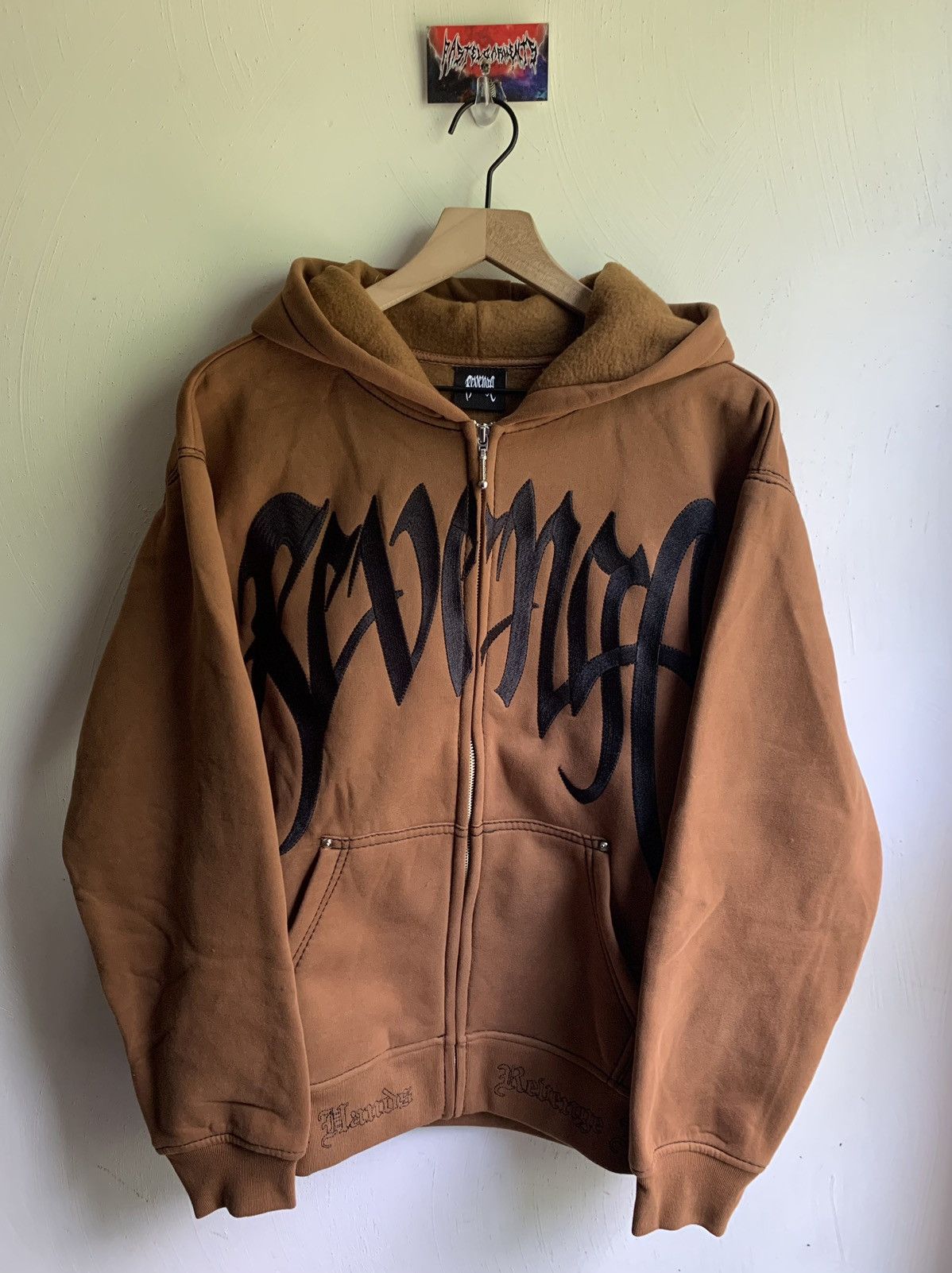 Revenge Revenge Contrast Embroidered Zip up Hoodie Brown | Grailed