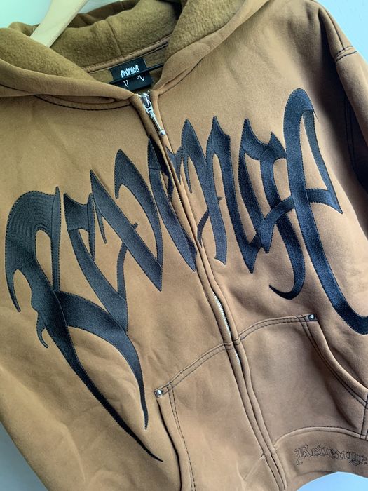 Revenge Revenge Contrast Embroidered Zip up Hoodie Brown | Grailed