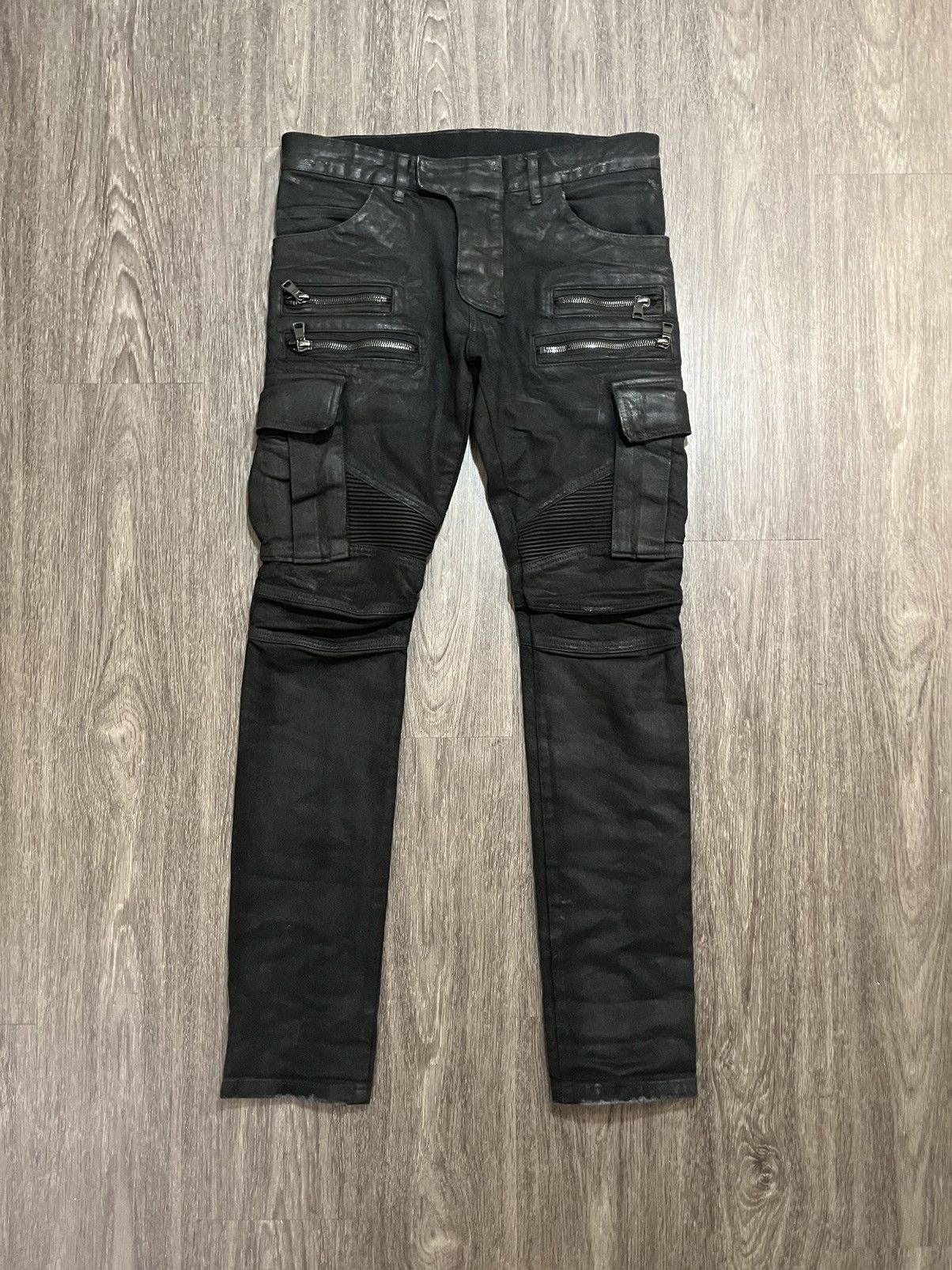 Balmain Double Zip Coated / Wax Cargo Pants | Grailed
