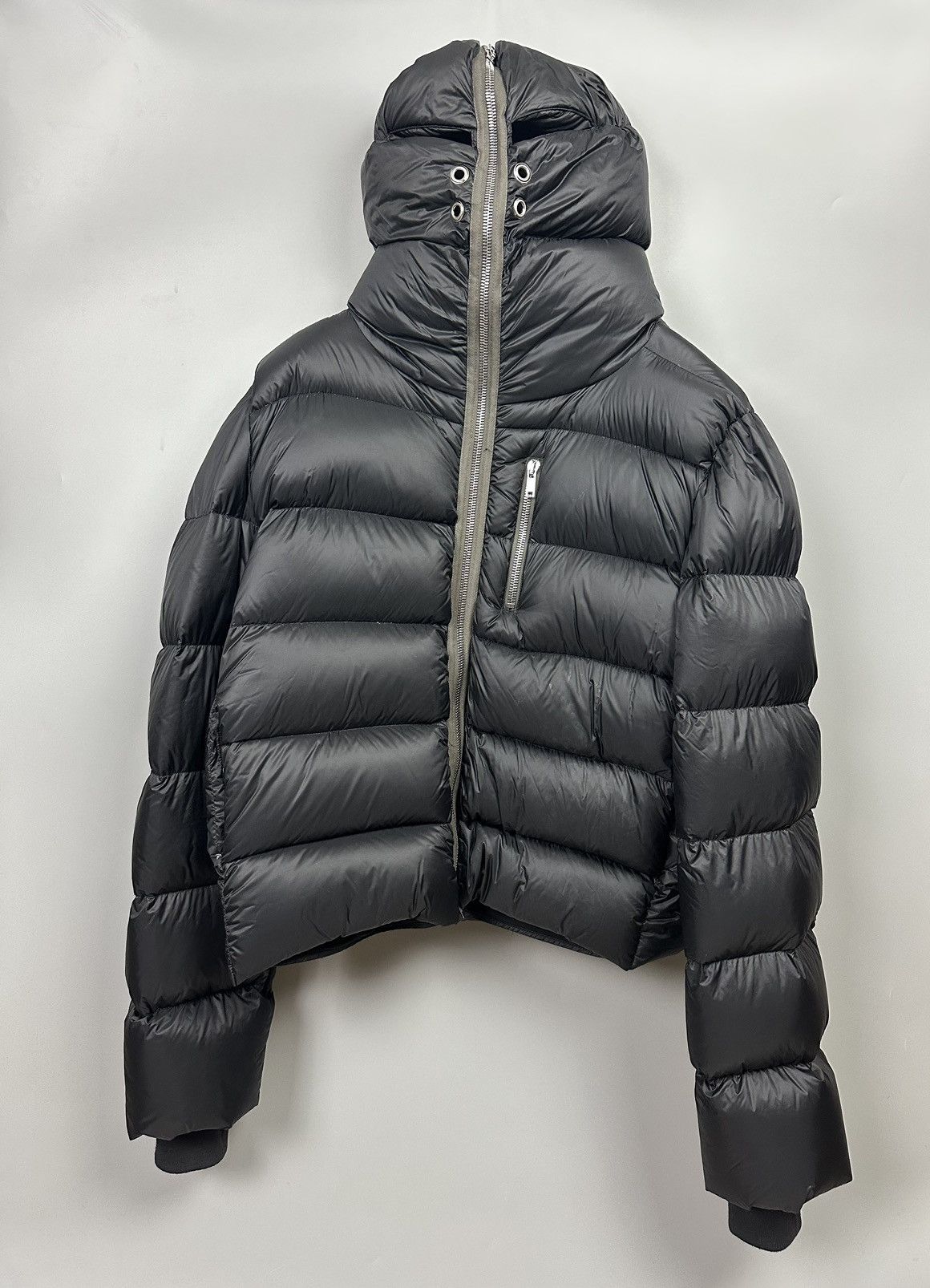 Rick Owens FW22 ‘STROBE’ Gimp Mask Puffer Jacket | Grailed