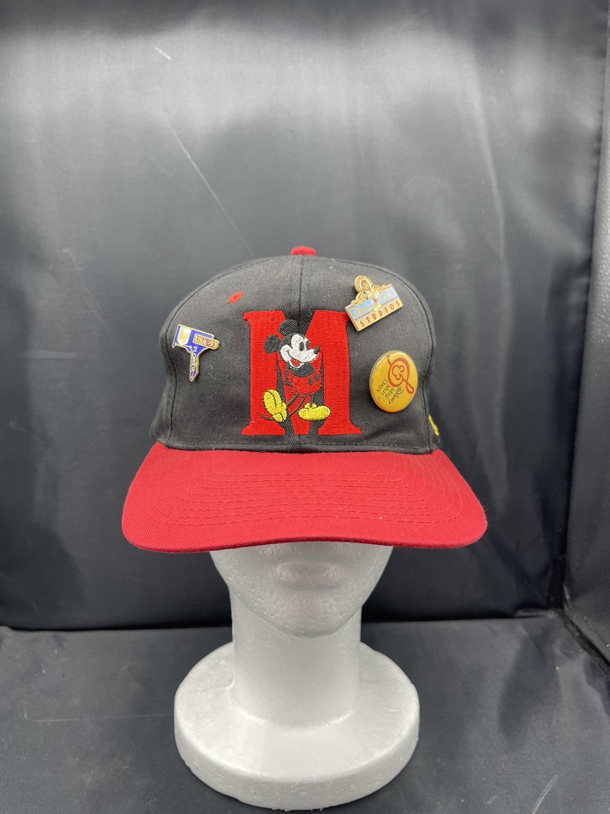 Disney × Vintage Disney Mickey Mouse Hat Snapback Cap Black Red Fresh ...