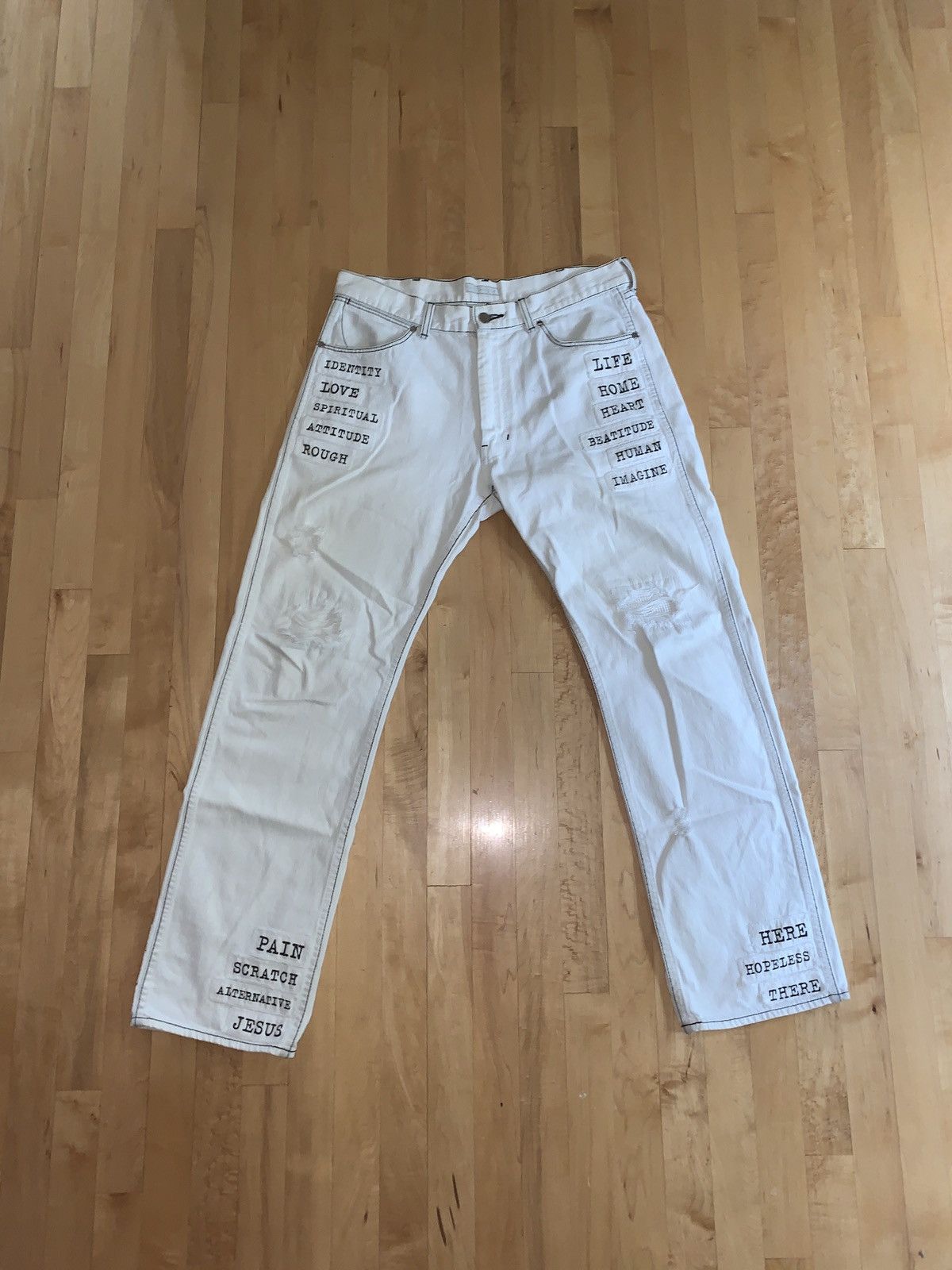 Number (N)ine SS/02 Archive “Modern Age” White Poem Denim Patch Pants ...