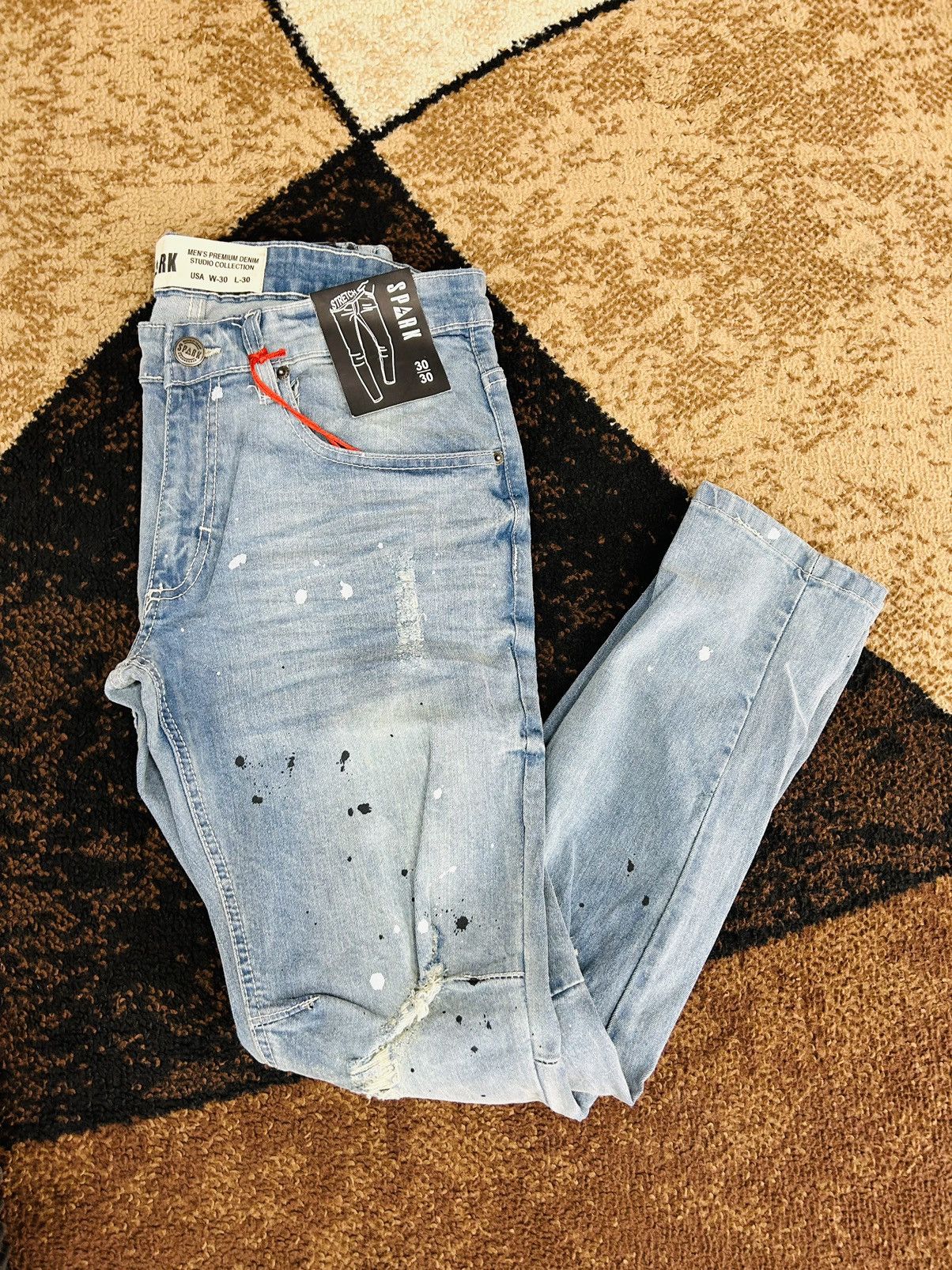 Vintage Size 36 Spark Jeans Light Blue Black Paint Splash Jeans | Grailed