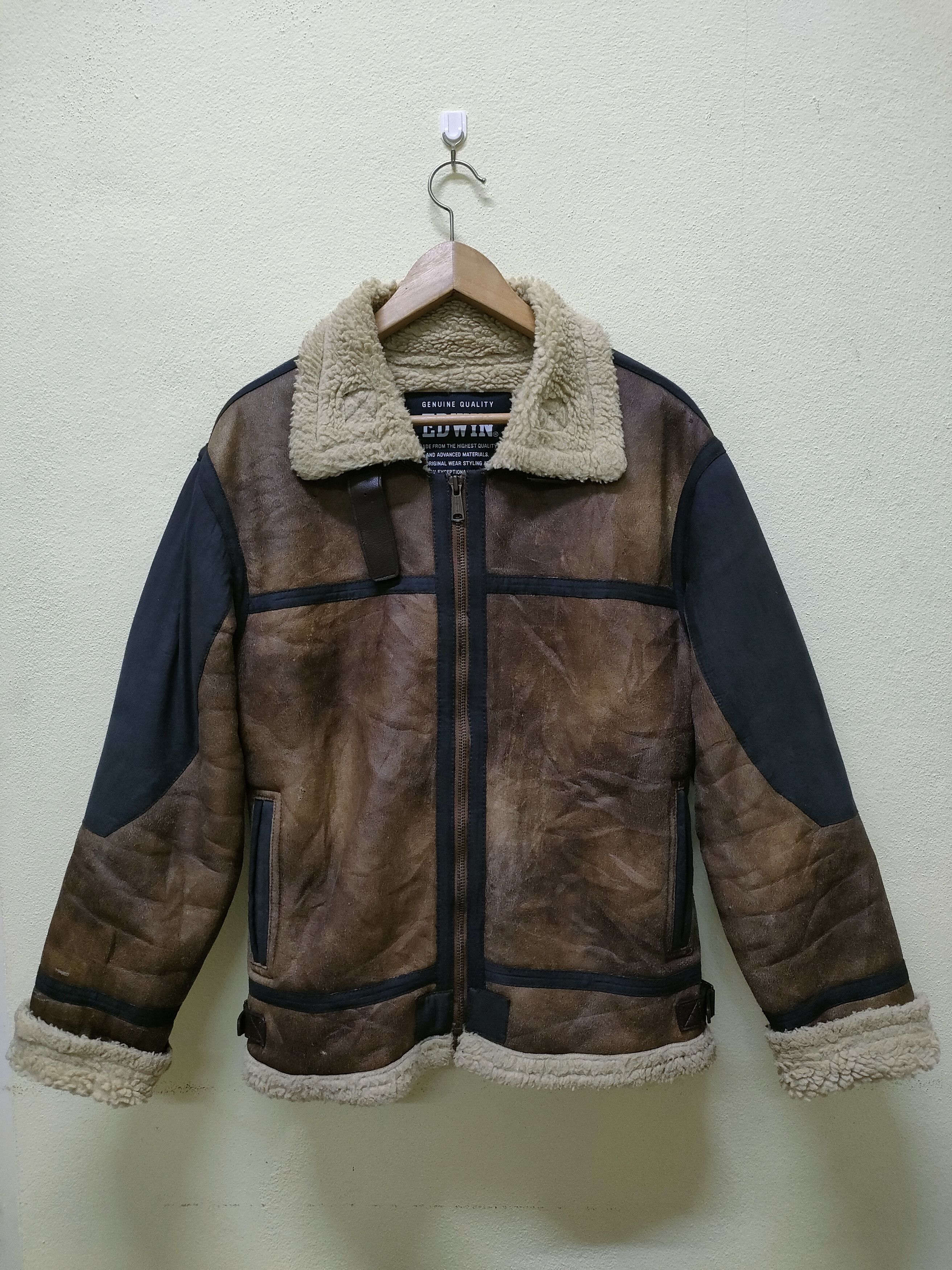 Edwin × Winter Session Edwin B3 Shearling Synthetic Leather Jacket ...