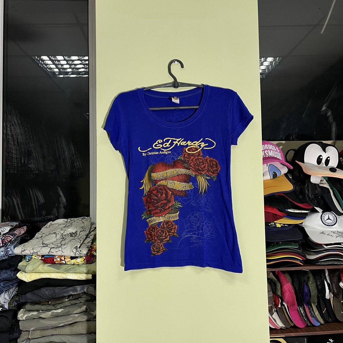 Ed Hardy × Vintage Vintage Y2K Ed Hardy Faded Tee Swarovski Logo ...