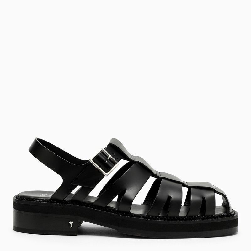 AMI Ami Paris Black Fisherman Sandals In Leather | Grailed
