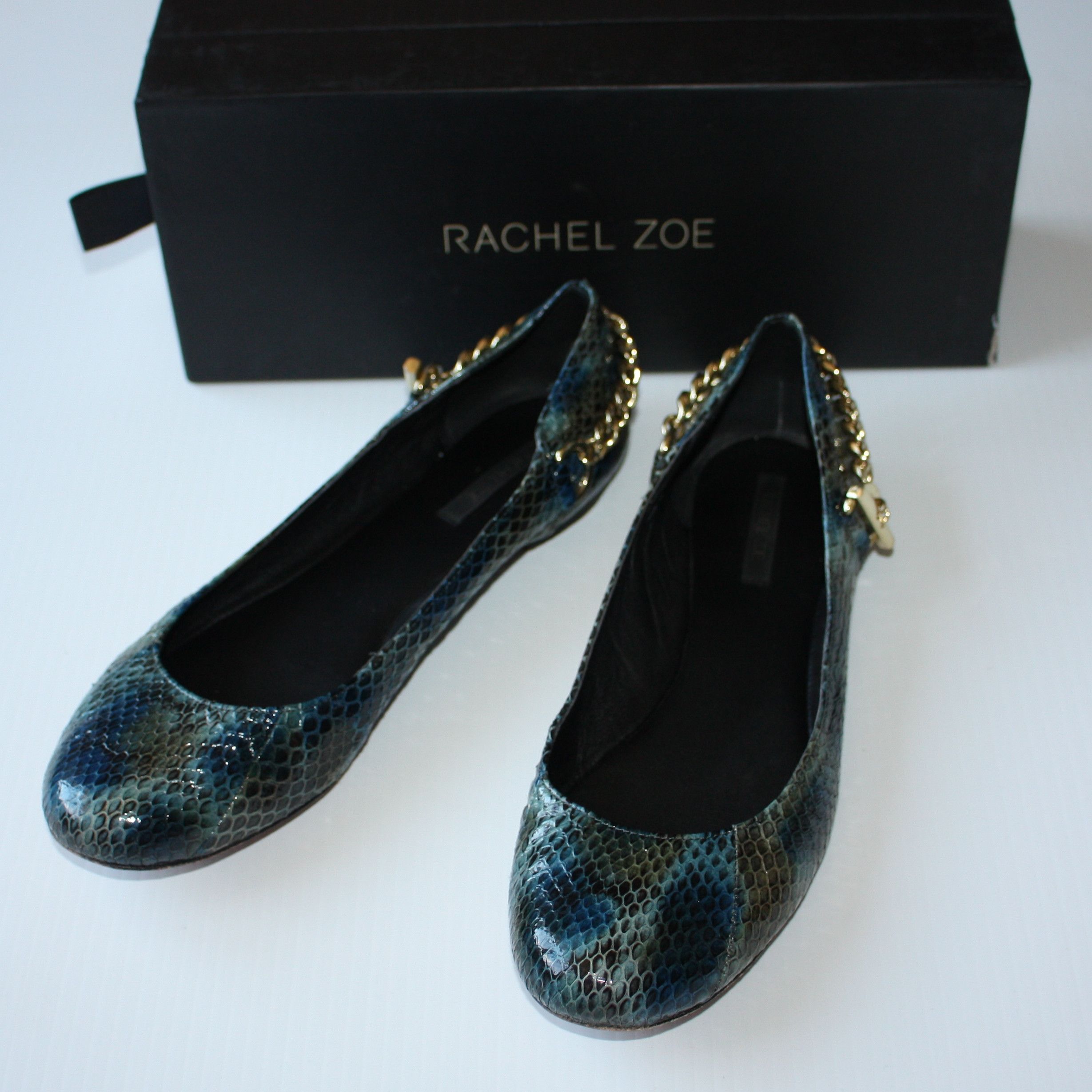 Rachel Zoe Laura Snakeskin Gold Chain Ballet Flats Shoes | Grailed