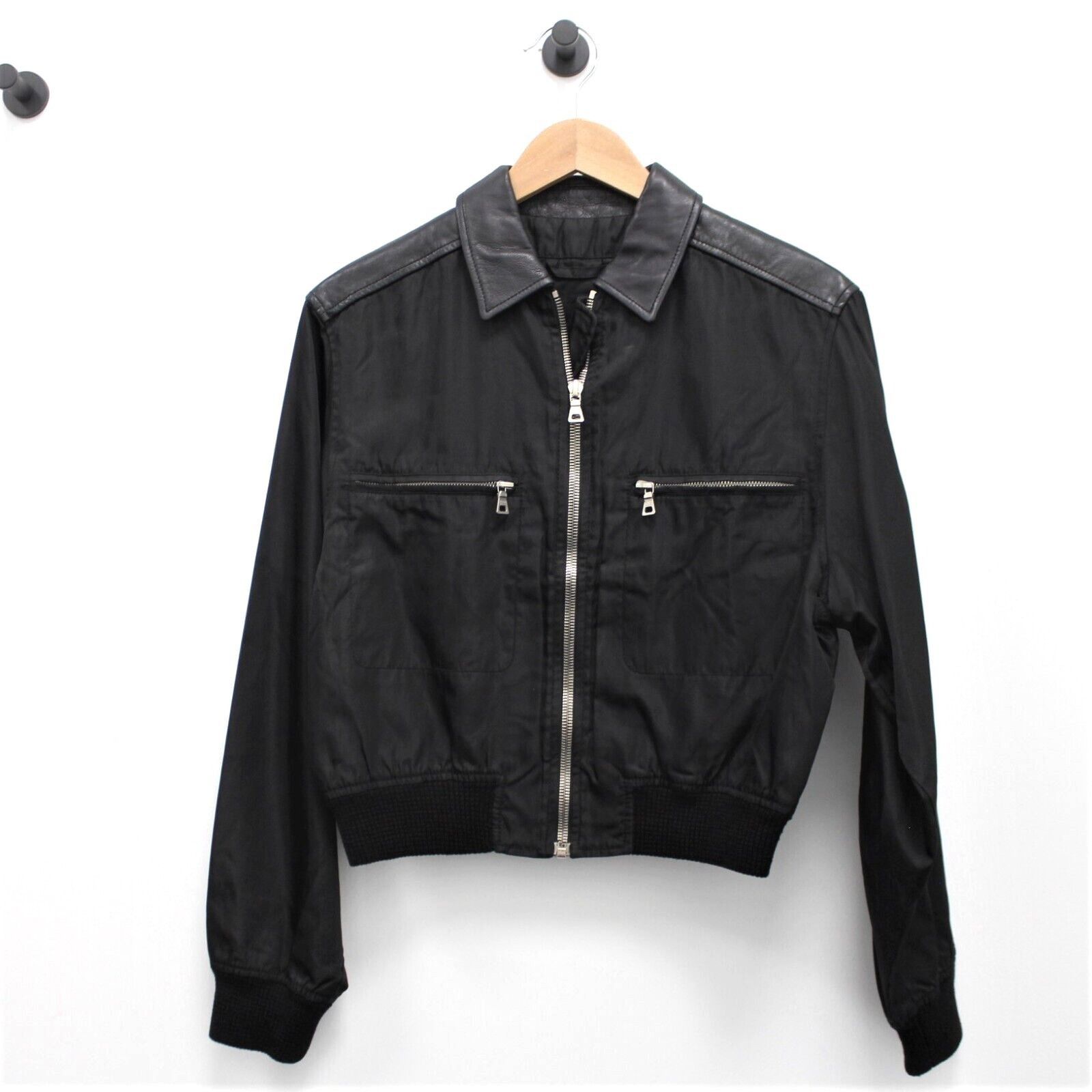 Prada Vintage Prada Women's Cropped Bomber Jacket Black Full Zippe ...