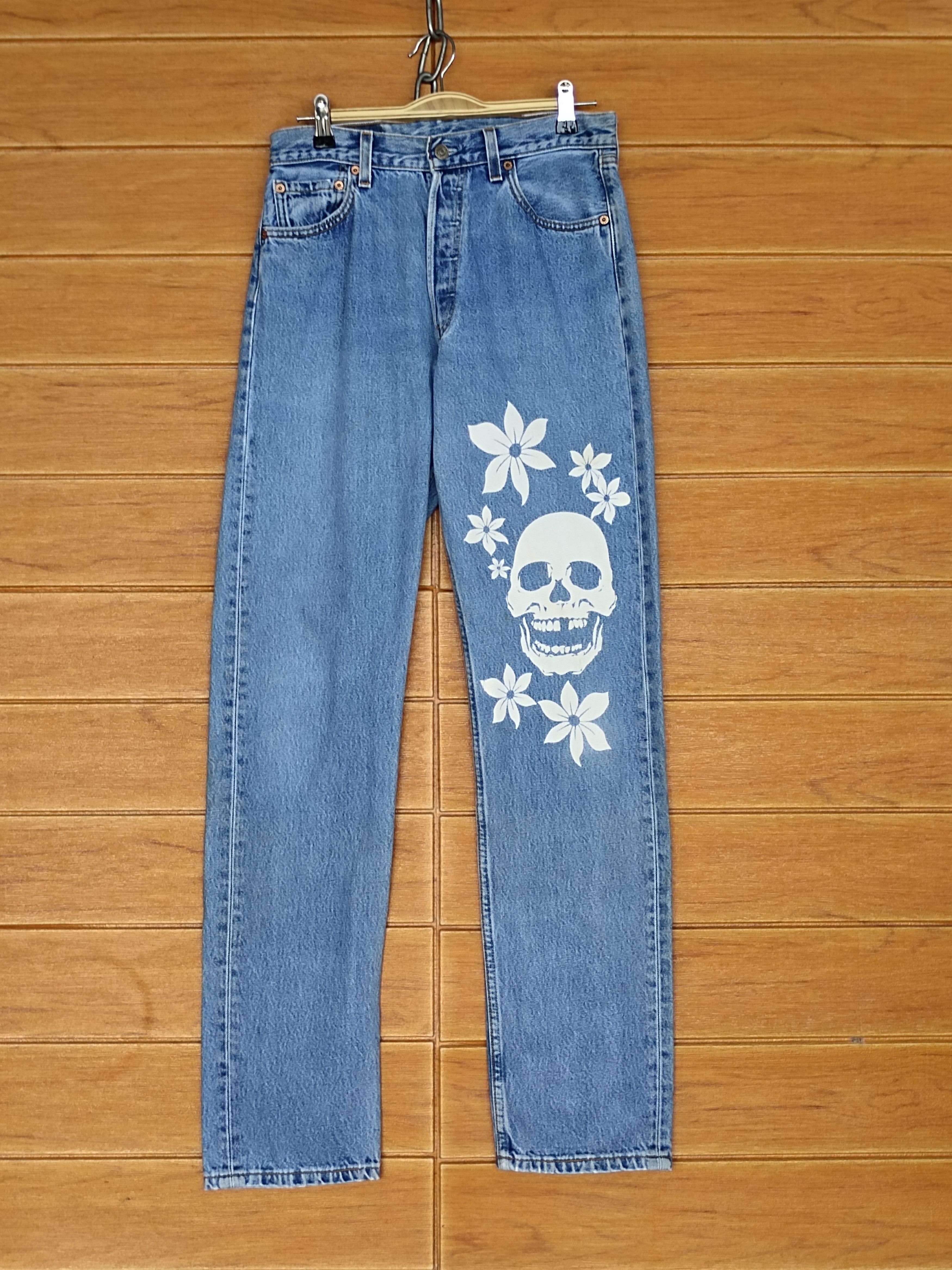 Vintage 90s LEVIS 501 Skull & Flowers Art Printed Denim Jeans | Grailed