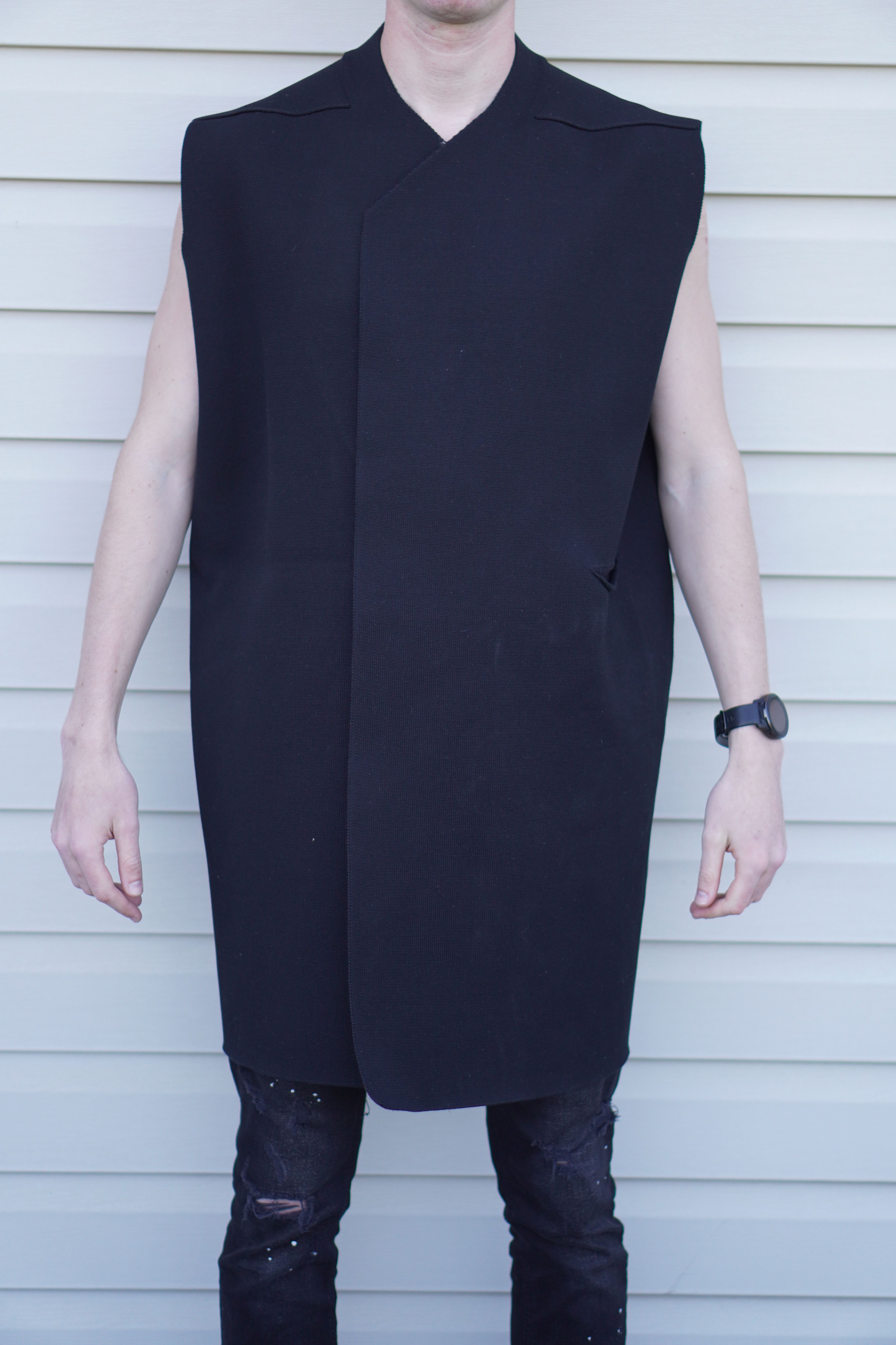 Rick Owens Rick Runway Sisyphus Heavy Sleeveless Black Sweater Vest ...