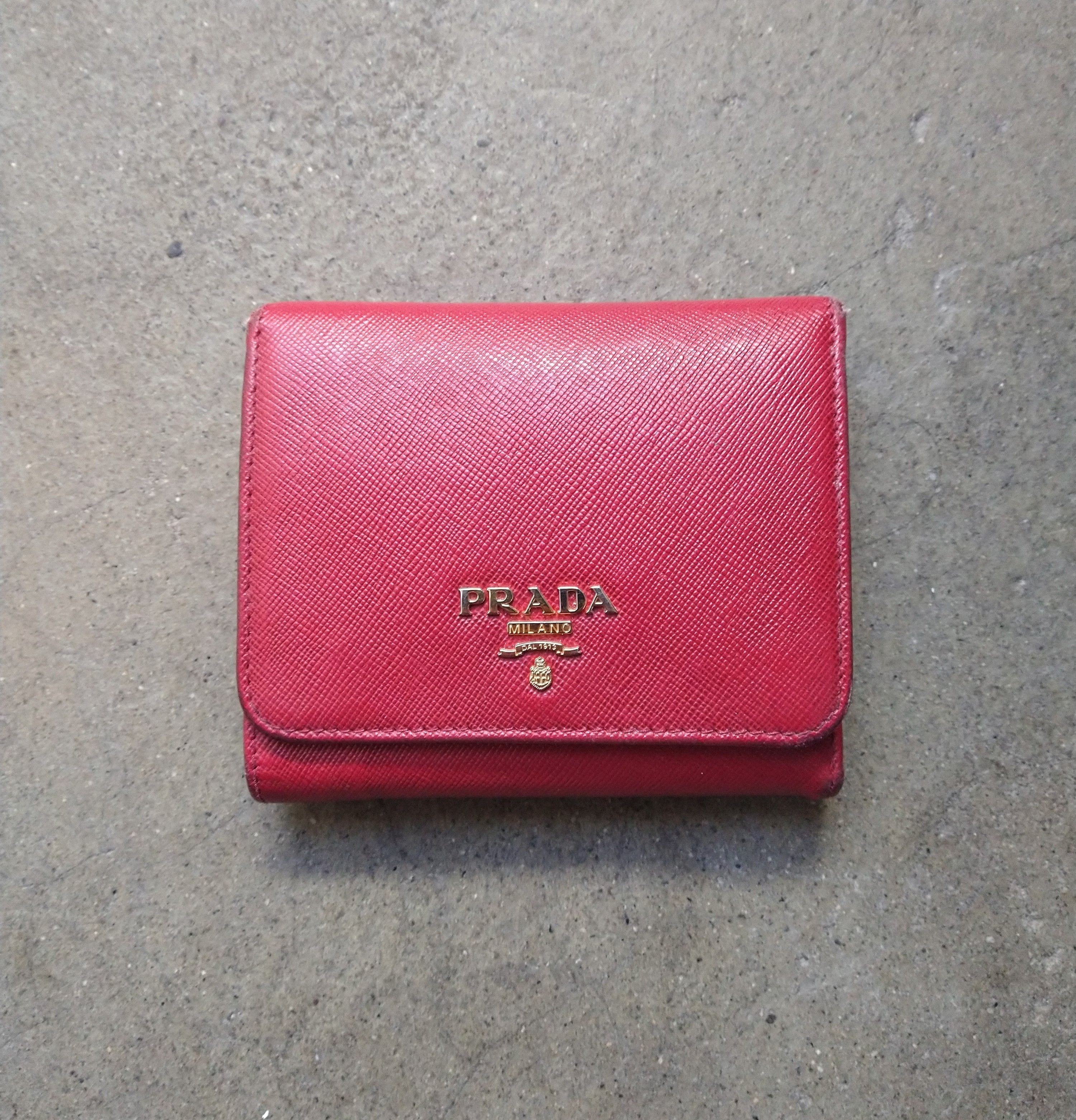 Prada Prada Wallet Red Saffiano Leather Trifold Cardholder Button | Grailed
