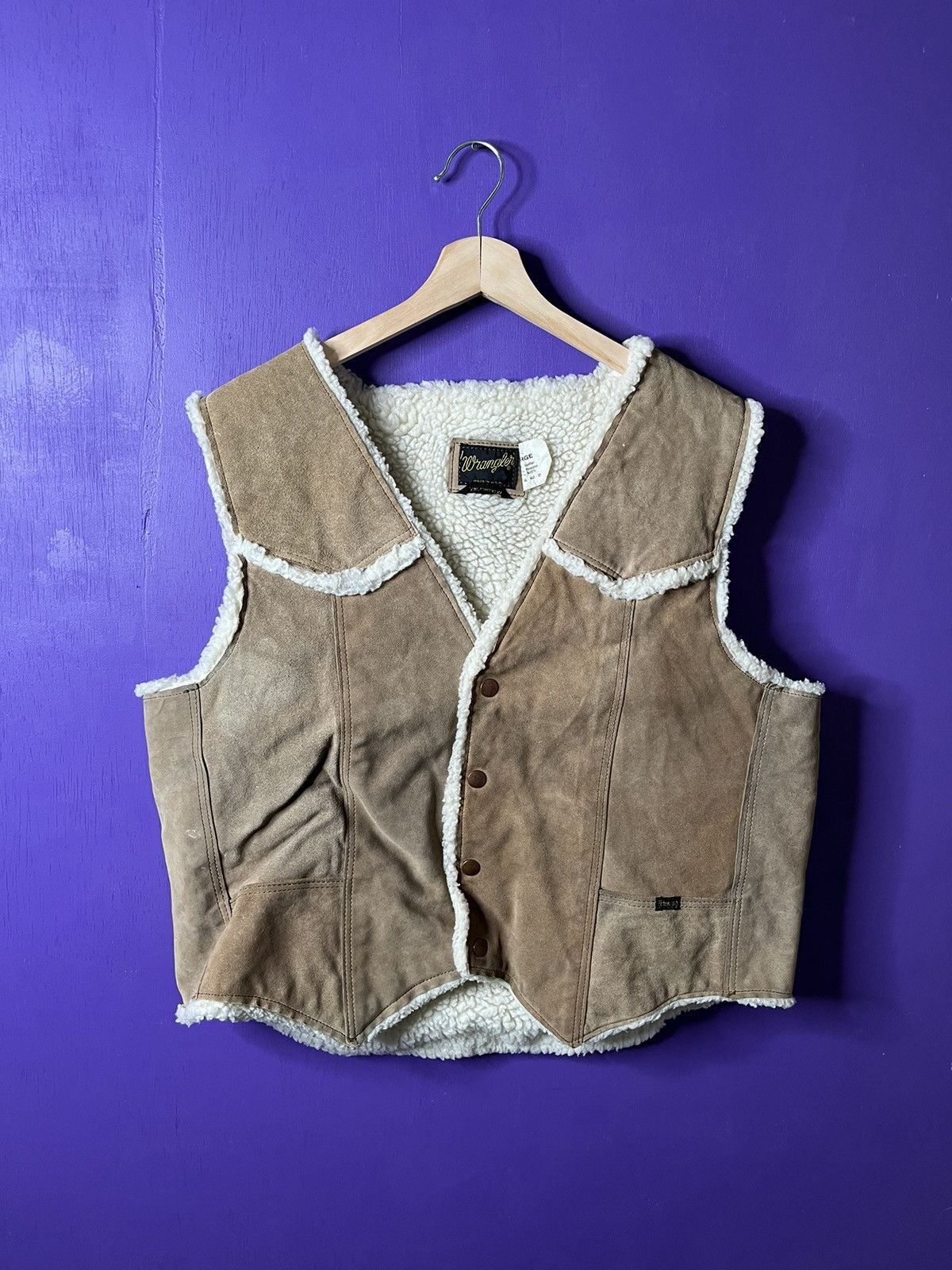 Vintage Wrangler Vintage 80s Wrangler Sherpa Lined Suede Leather Vest