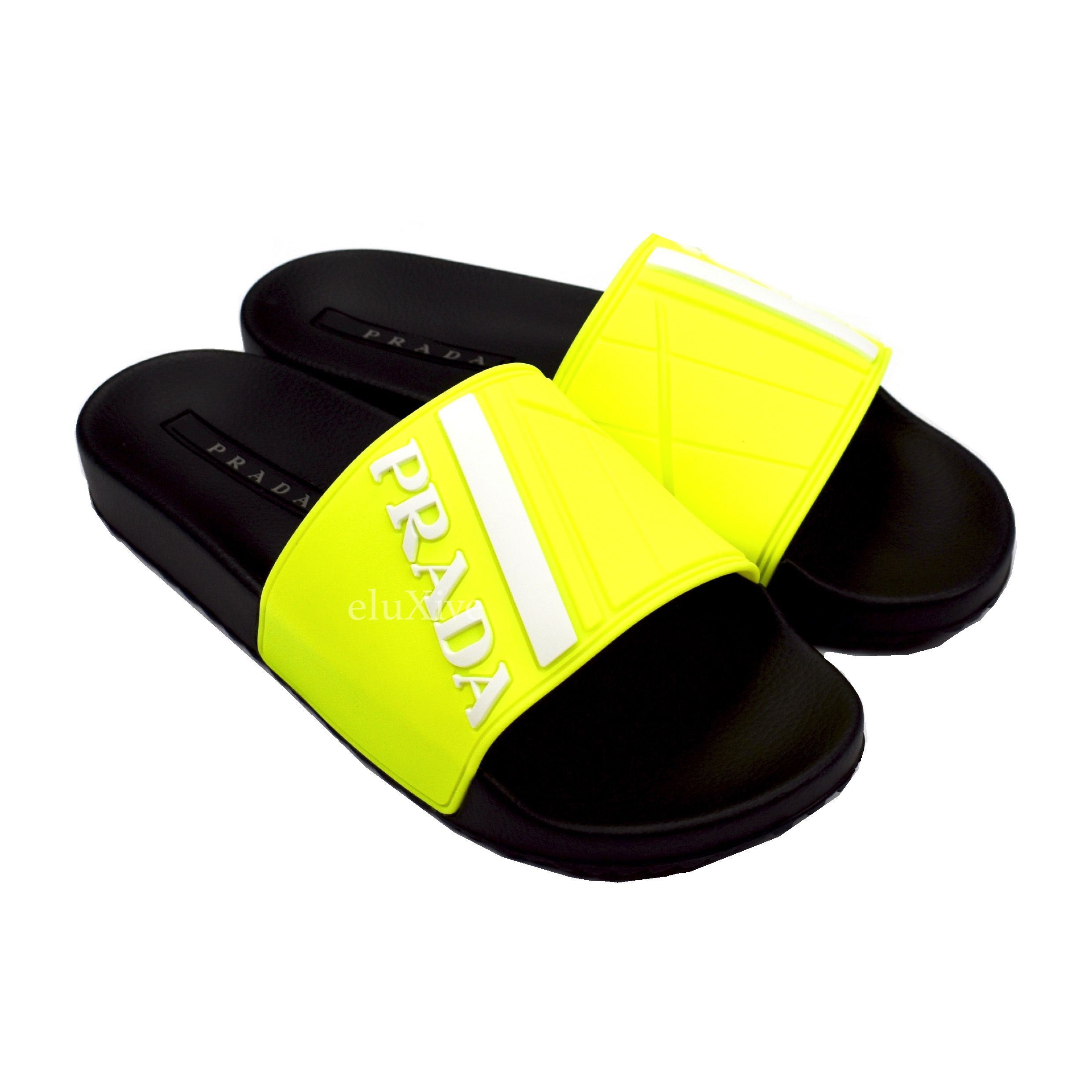 Prada Prada Black Neon Logo Slides Flip Flops DS | Grailed