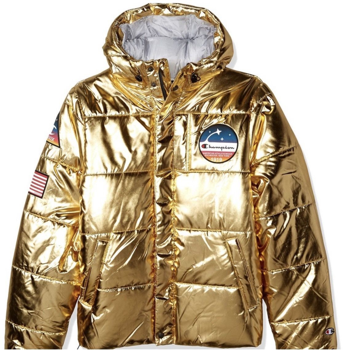 Champion × NASA Authentic Champion x NASA Men’s Metallic Gold Puffer ...