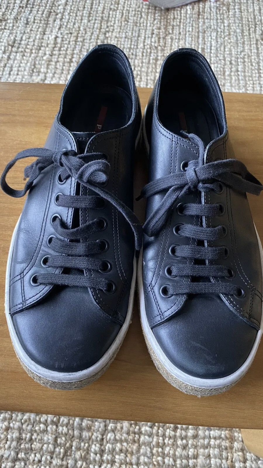 Prada Prada Black Leather Men's Sneakers UK 10.5 EU 45.5 4E2861 | Grailed