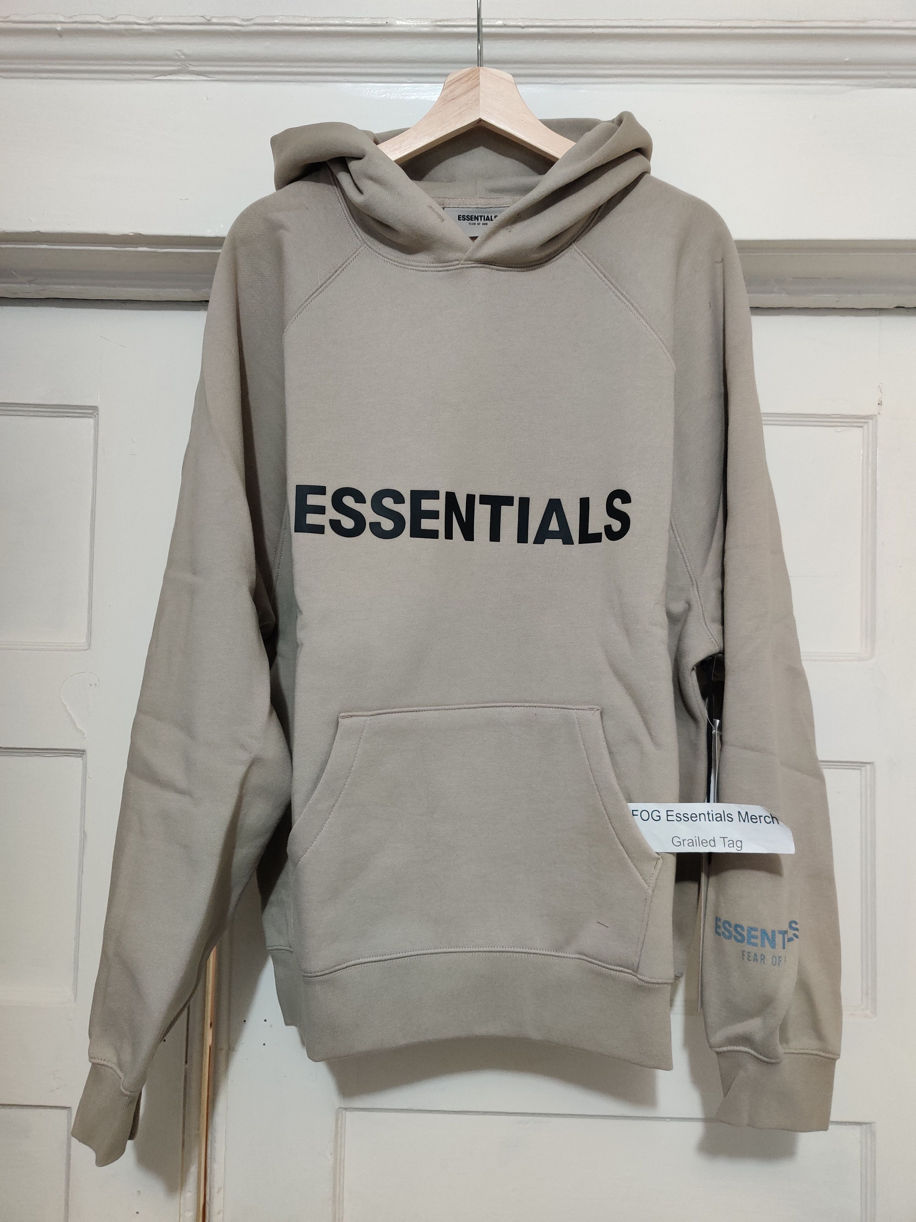 Fear of God (M-XXL) 2020 OLIVE Front Logo Essentials Hoodie Khaki FOG ...