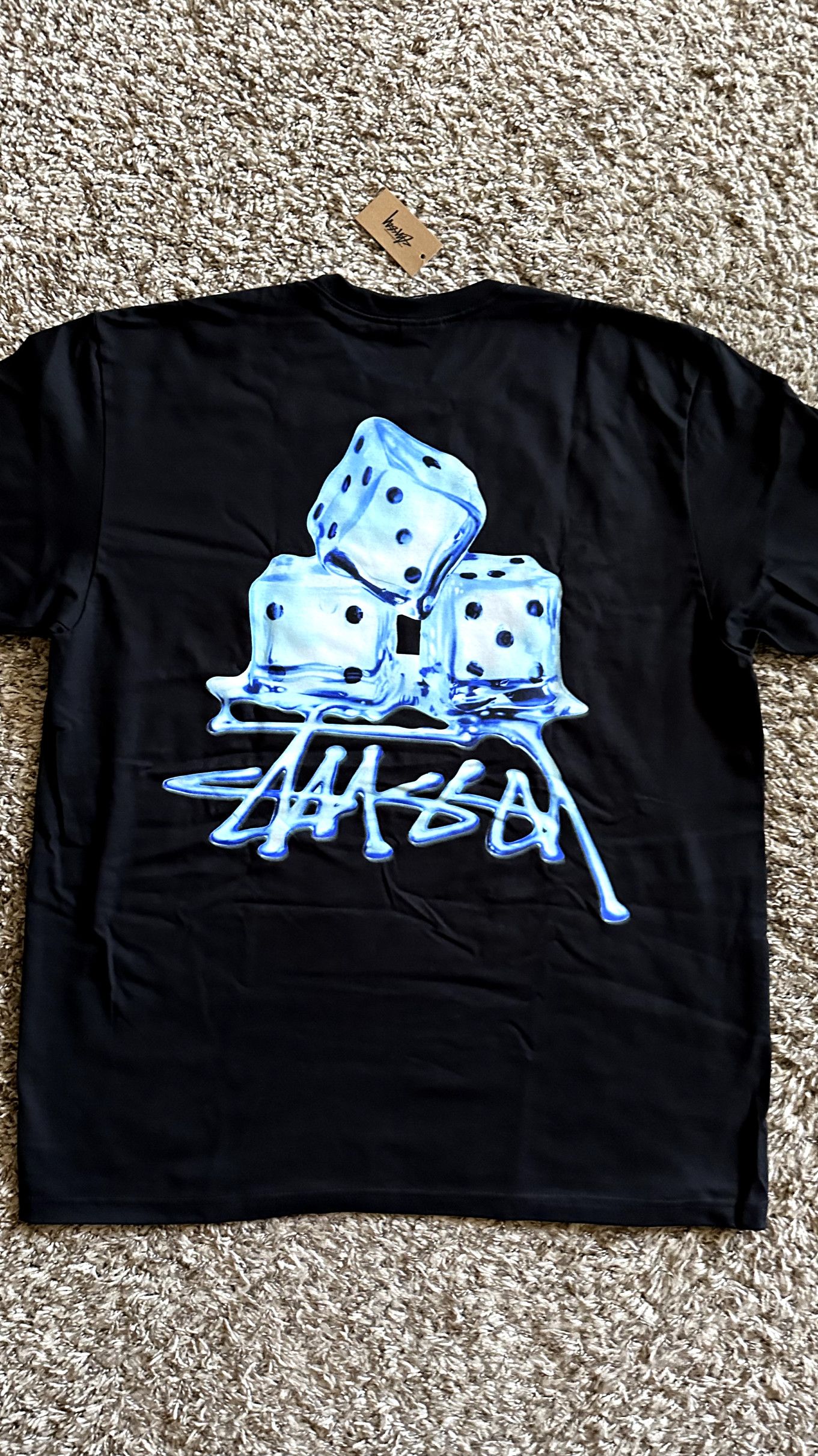 Stussy **NEW RARE** STUSSY MELTED DICE ICE BLACK LOGO TEE T-SHIRT L ...