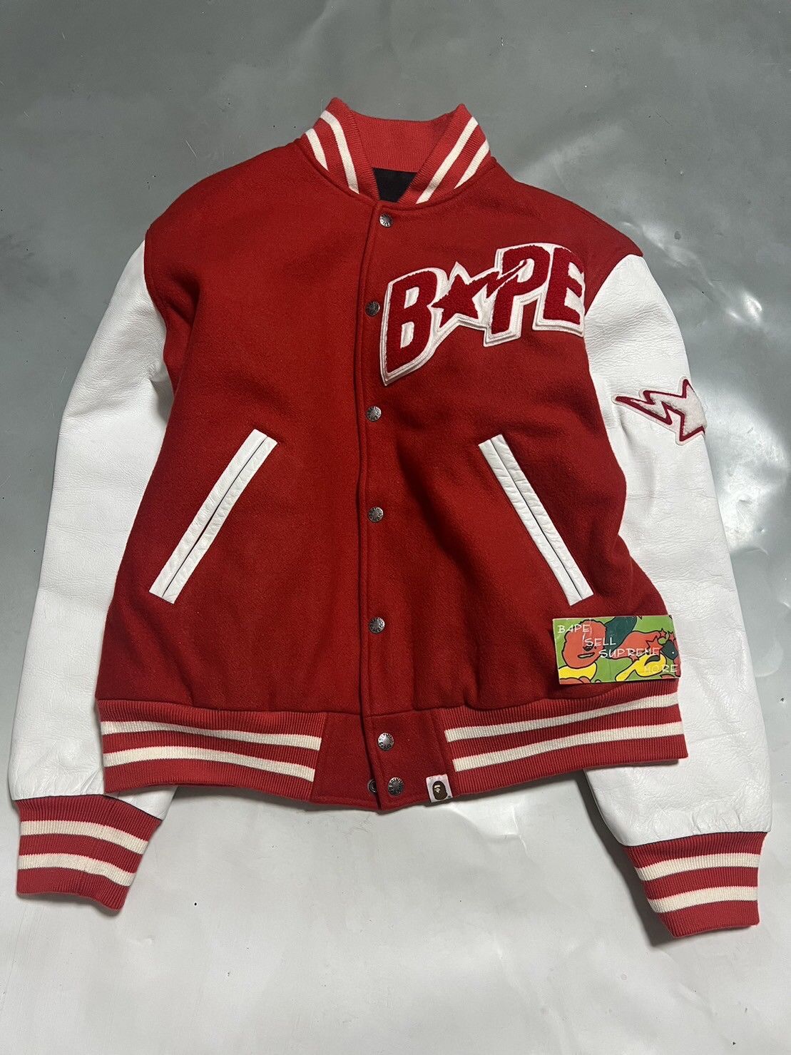 Bape BAPE Sta versity jacket Red/White | Grailed