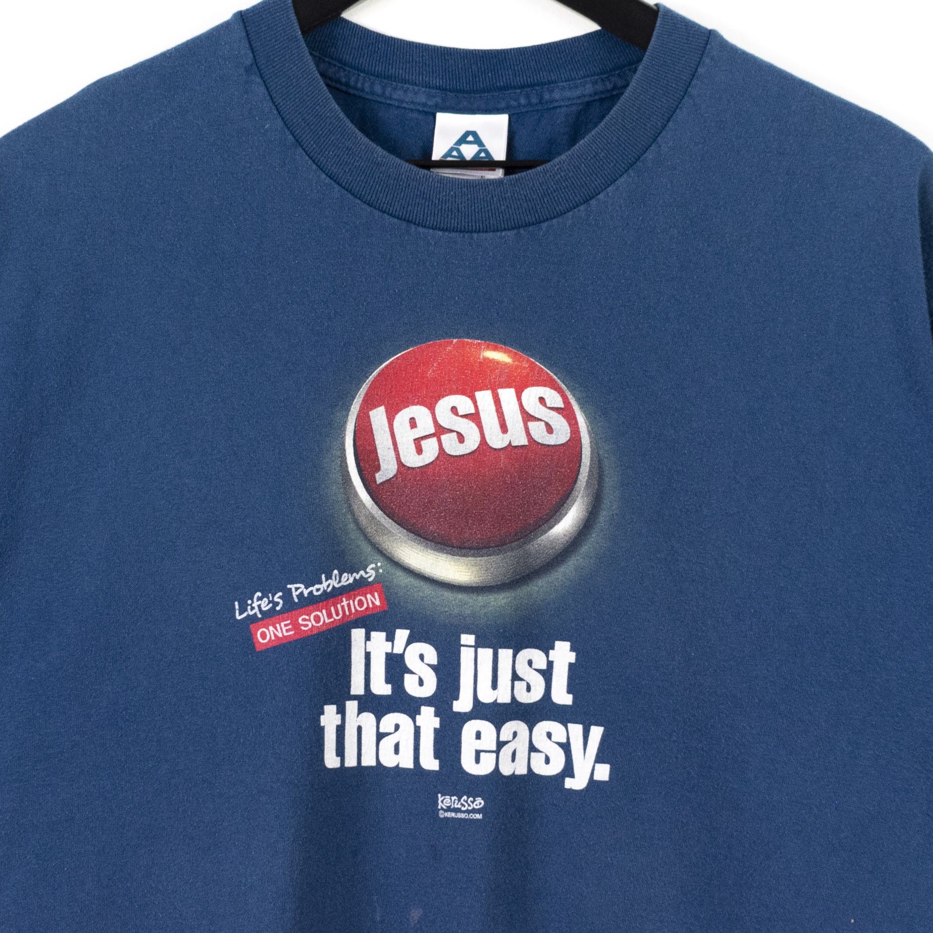 Vintage Jesus Its Just That Easy Easy Button Parody Religion T-Shirt ...