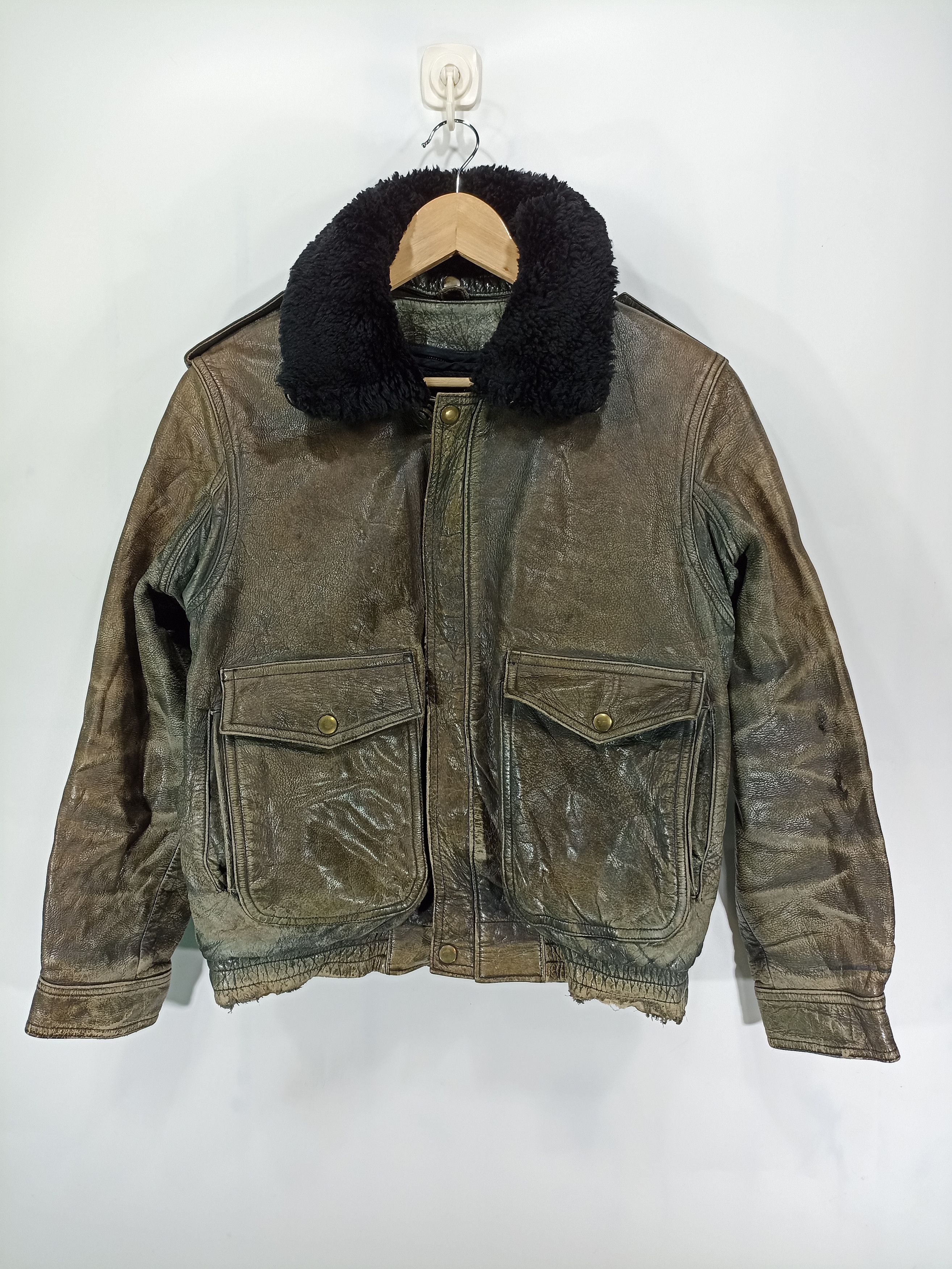Vintage Vintage Distressed leather flight jacket | Grailed