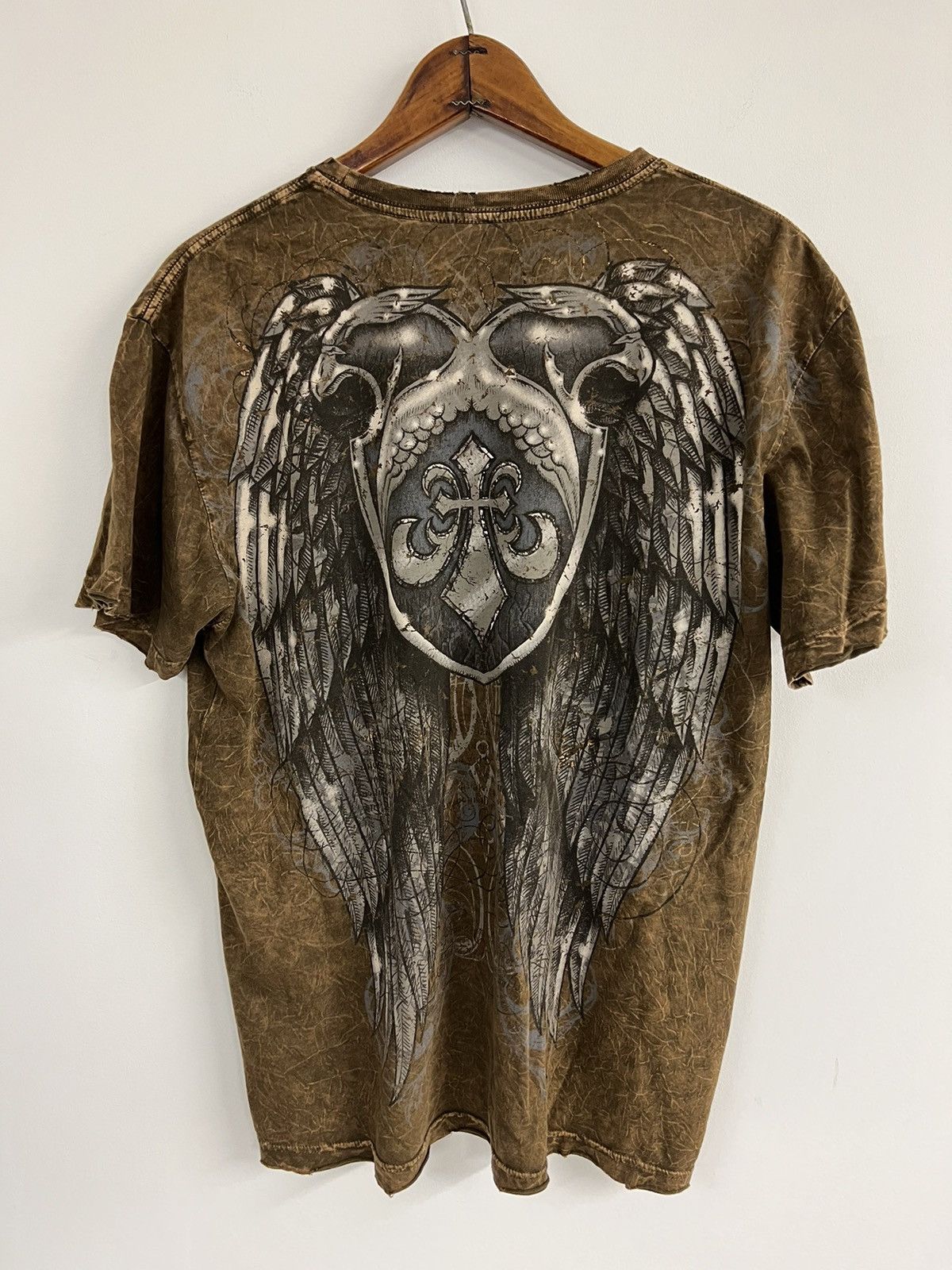 Affliction Affliction Live Fast MMA Biker Rock Distressed Tee LRG Brown ...