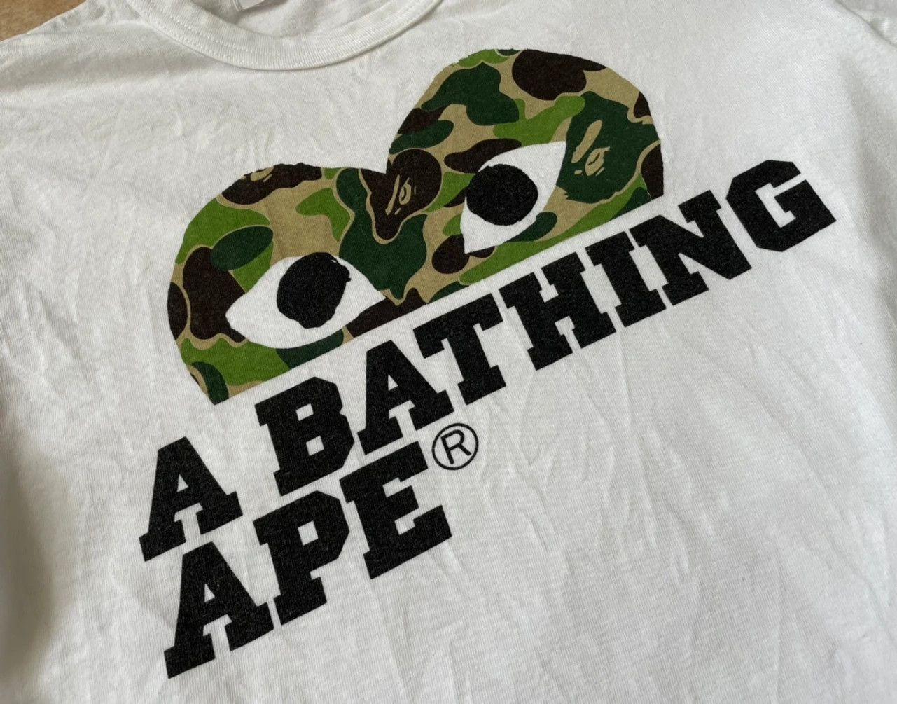 Bape × Comme des Garcons Bape x Comme Des Garçons Camo Heart Tee | Grailed