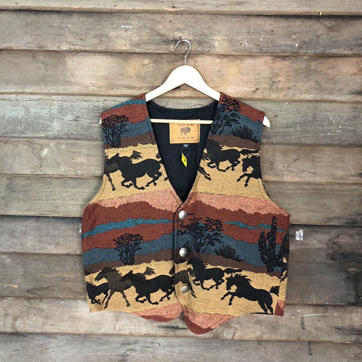 Made In Usa × Navajo × Vintage True Grit horse Brown vintage art Vests ...