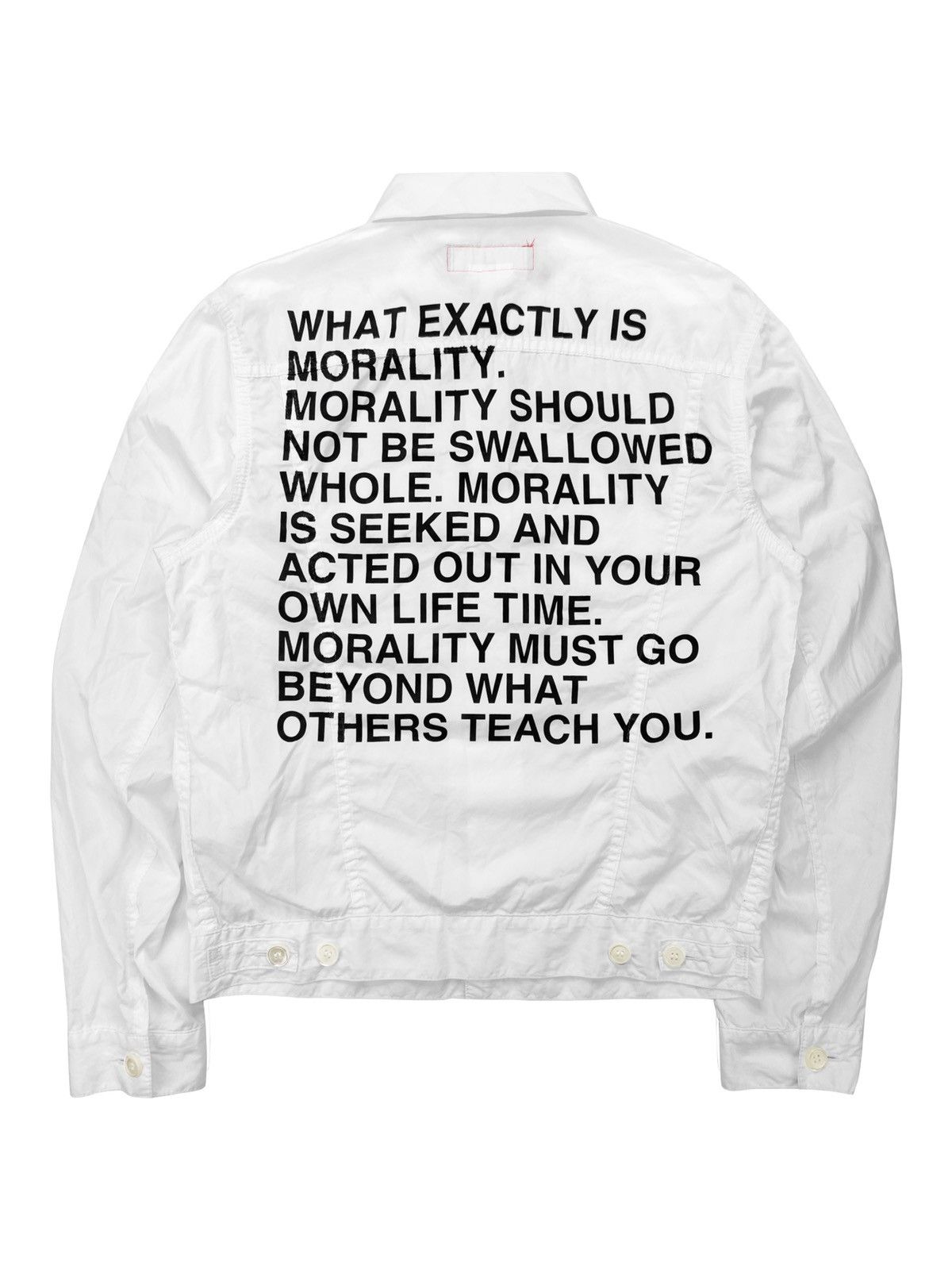 Junya Watanabe SS02 Junya Watanabe “Morality” Poem White Trucker Jacket ...