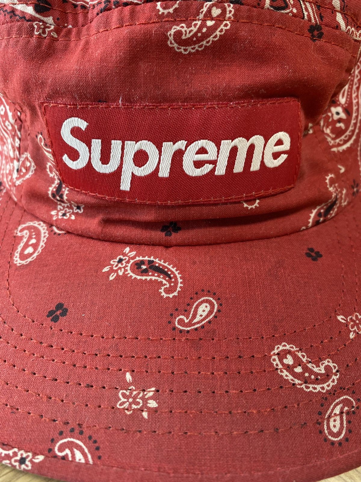 Supreme SS08 Red Paisley Bandana Print Box Logo Camp Hat | Grailed