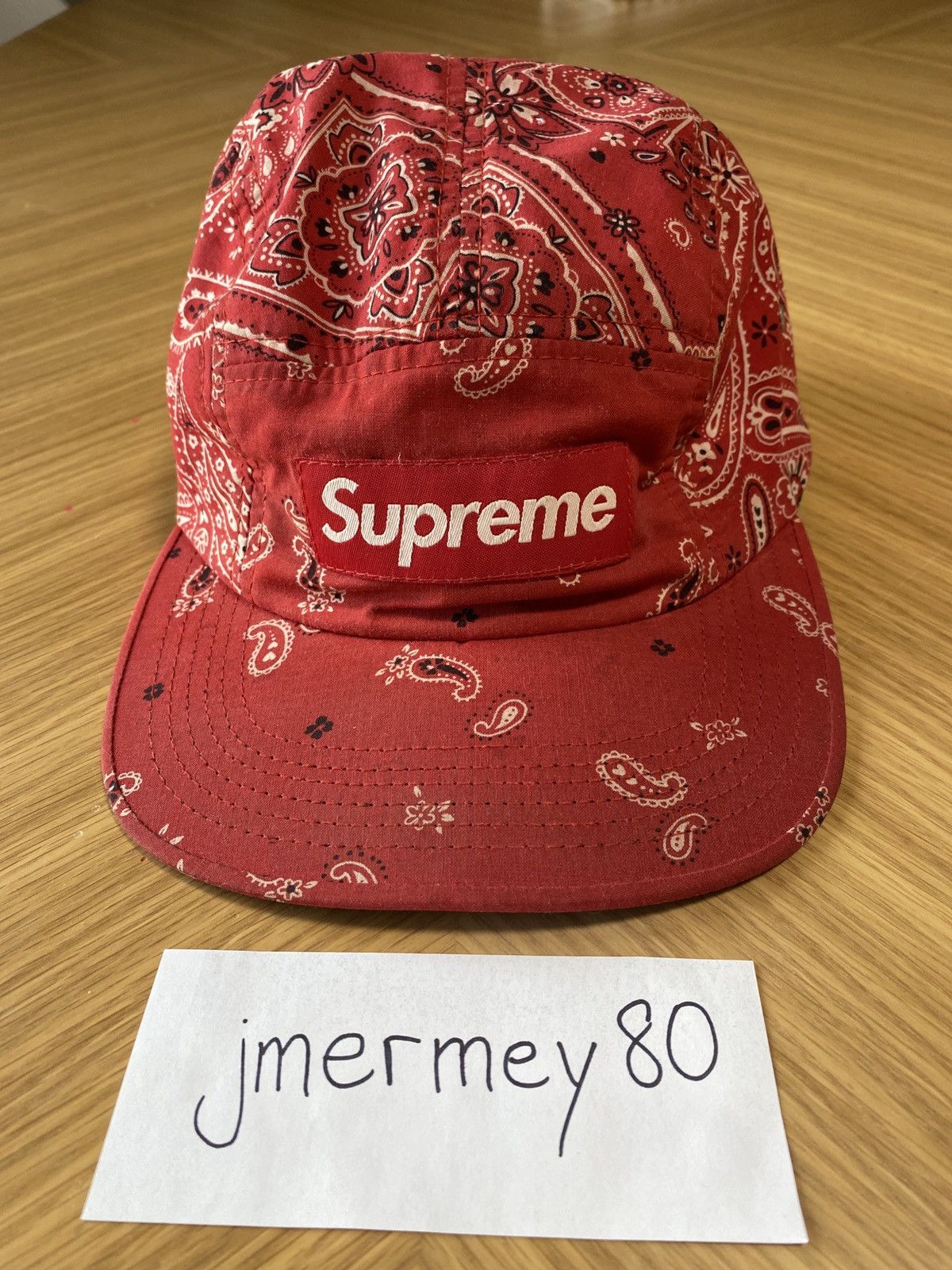 Supreme SS08 Red Paisley Bandana Print Box Logo Camp Hat | Grailed