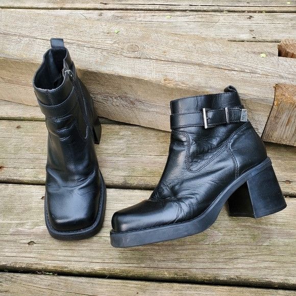 Vintage Vintage 90s y2k Bratz Harley Davidson Chunky Square Toe Boot ...