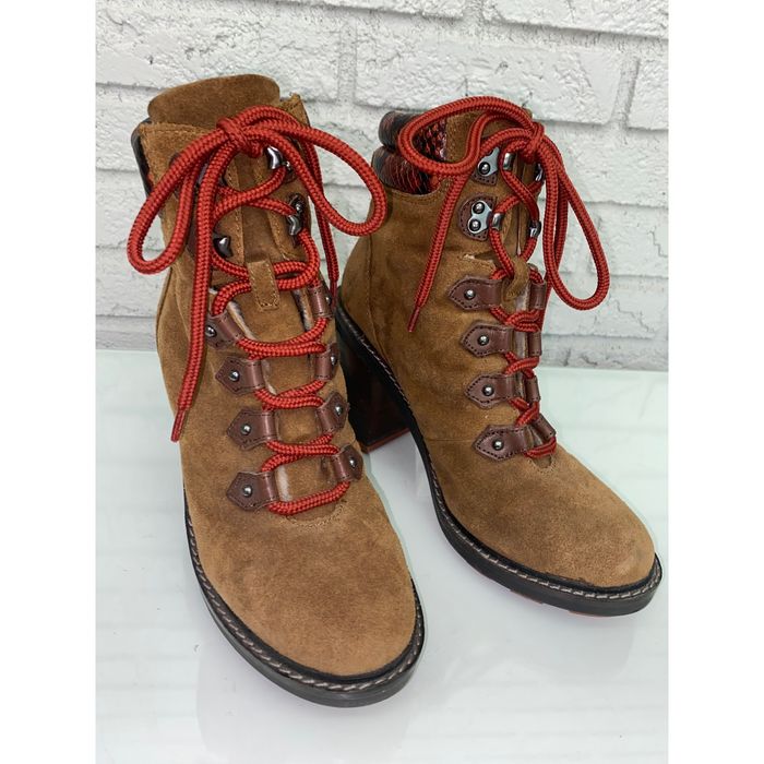 Aldo ALDO Burnt Orange Snakeskin Lace Up Block Heel Ankle Boot | Grailed