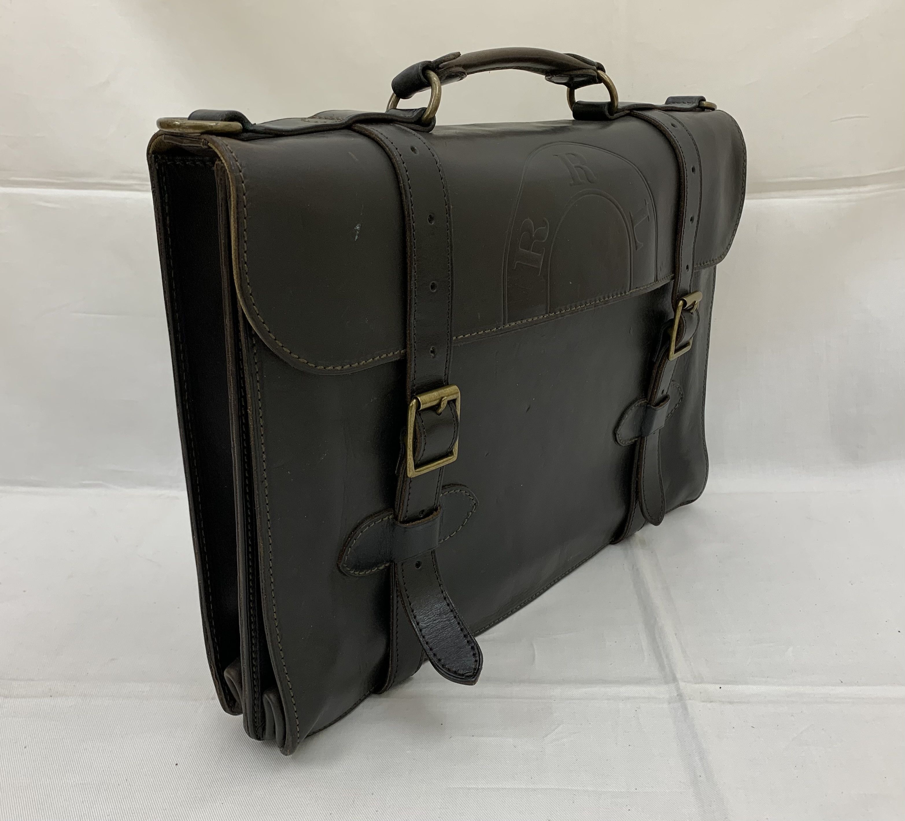 Ralph Lauren Double RL Leather Corbin Briefcase Bag RRL Office Work Bag ...