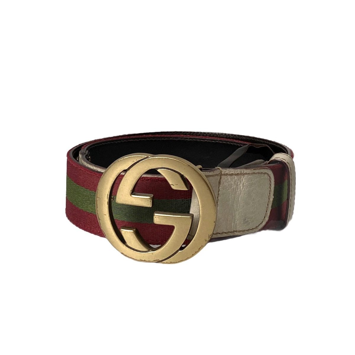 Gucci GUCCI STRIP RED GREEN LEATHER BELT WEB GOLD INTERLOCKING | Grailed