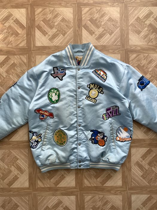 Vintage Vintage Jeff Hamilton NBA Patches Satin Bomber Jacket | Grailed