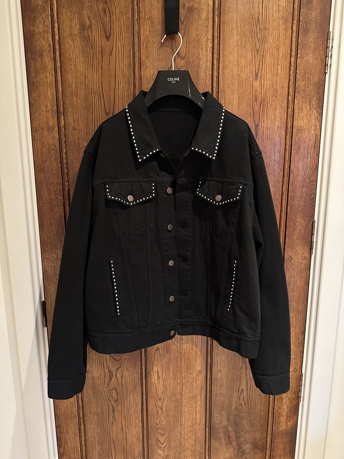 Celine SS22 Cosmic Cruiser Celine sample studded black denim jacket ...