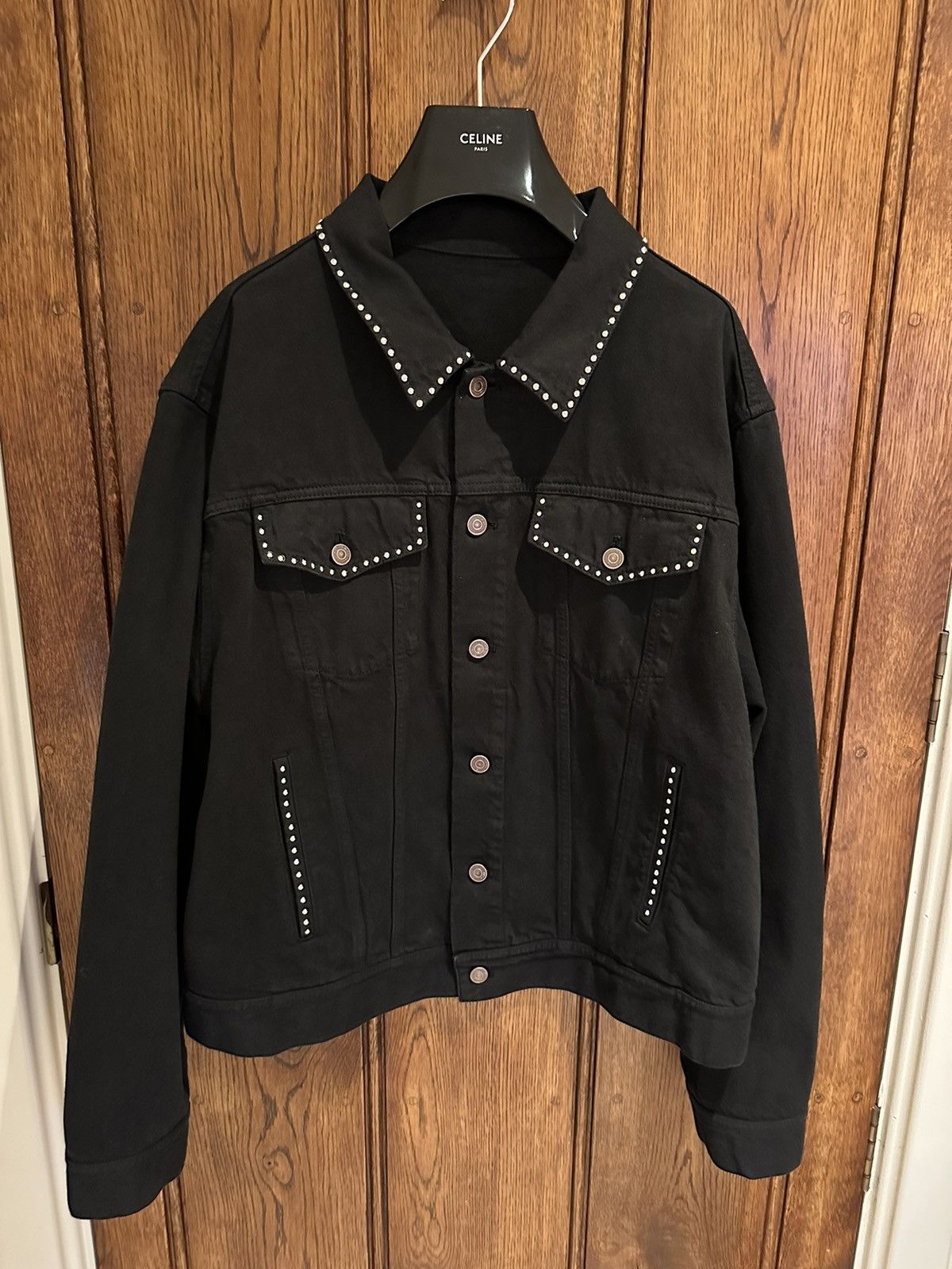 Celine SS22 Cosmic Cruiser Celine sample studded black denim jacket ...