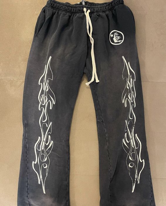 Streetwear Hellstar flare black flame pants | Grailed