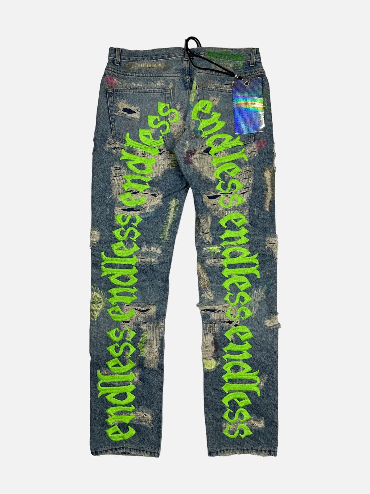 Vlone Endless Denim Green Distressed Light Wash Jeans | Grailed
